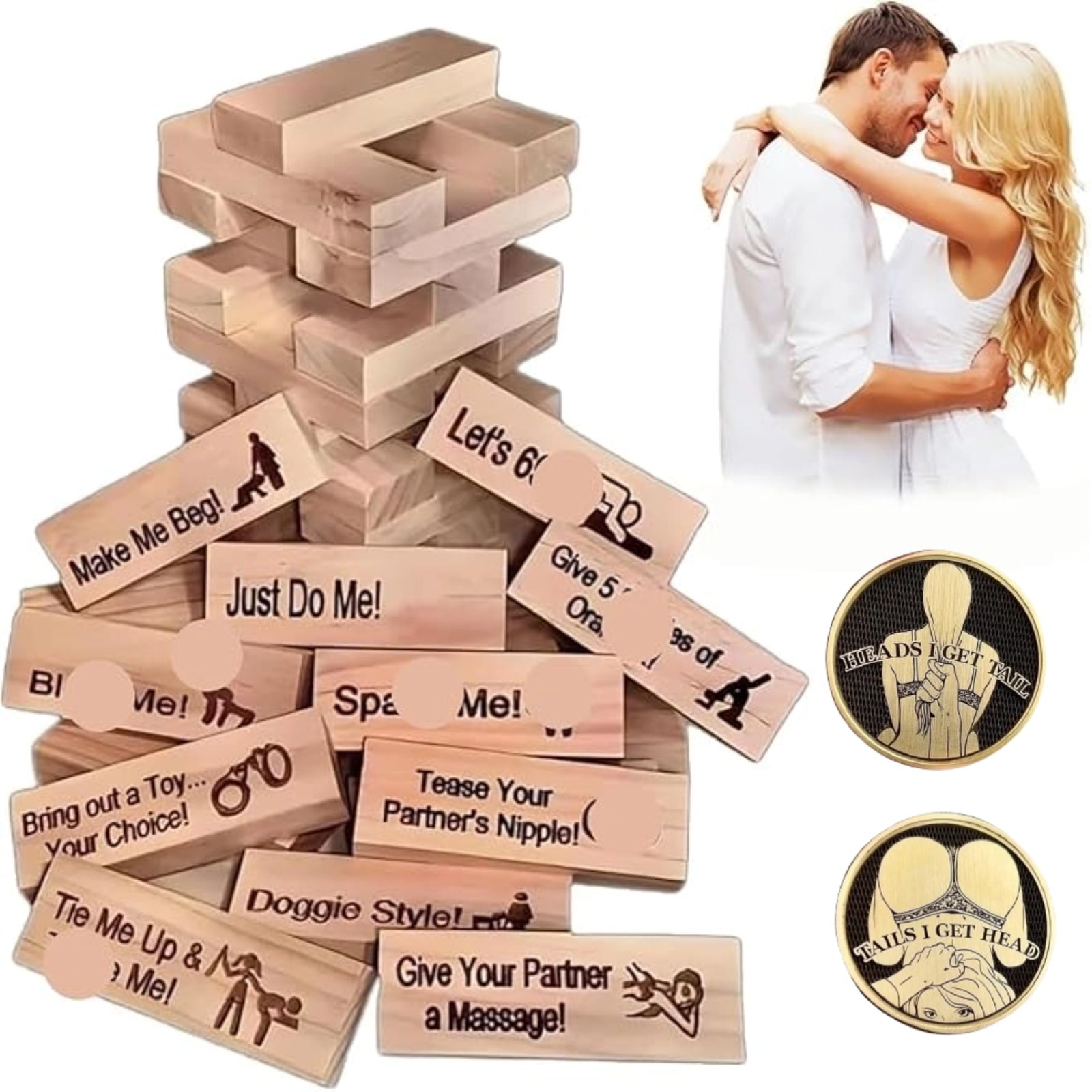 Lust Tower - 48Pcs Super Naughty Block Tower Game, Heads or Tails Challenge Coin, Valentine ...