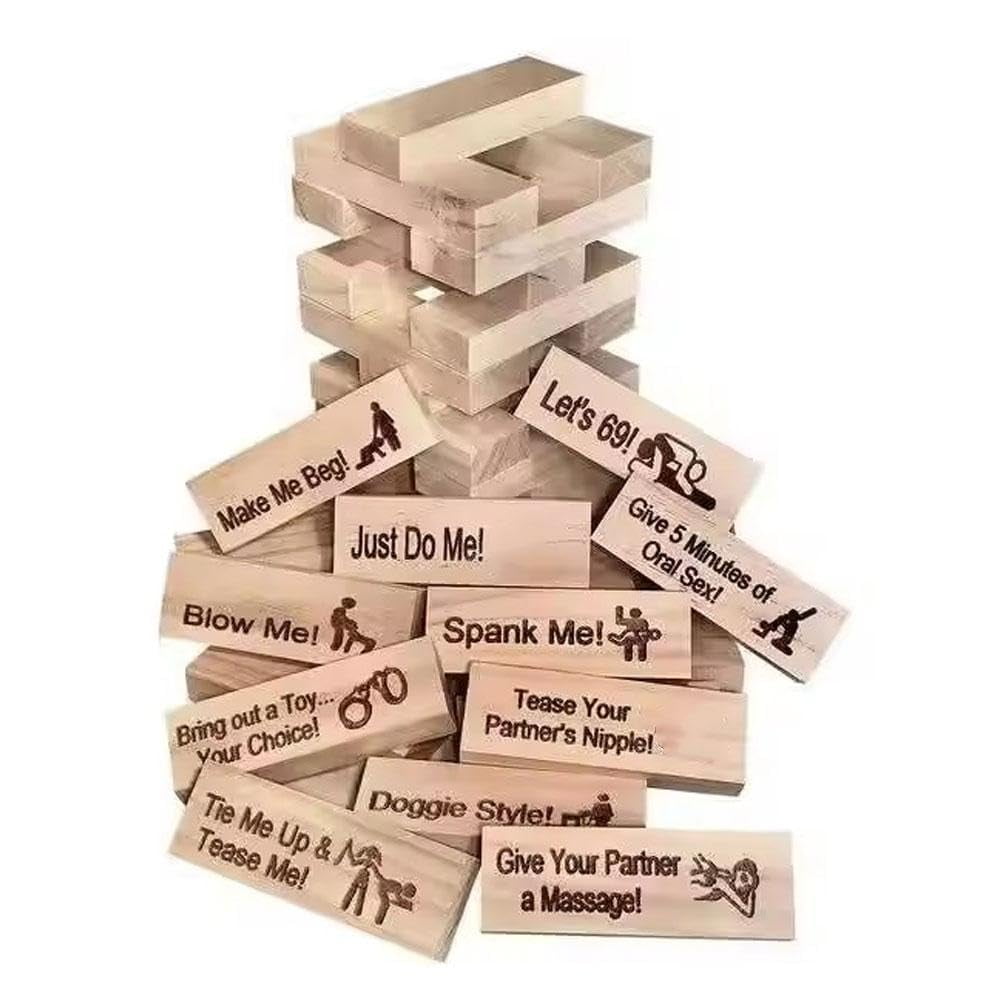 Lust Tower - Game for Couples, 48Pcs Wooden Naughty Block Tower Game ...