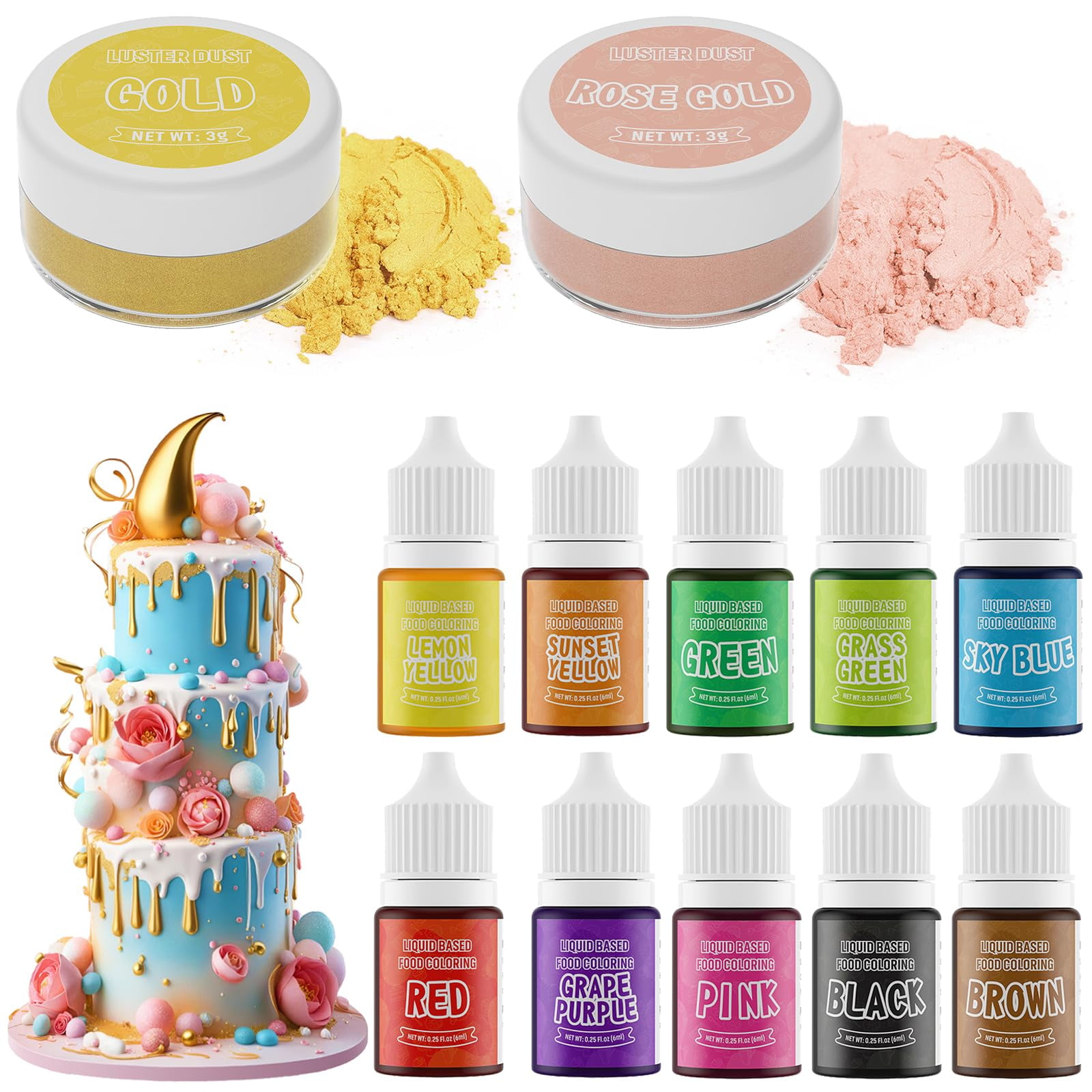 Luster Dust 2 & Food AIS1 Dye Coloring 10 Set, Edible Food Coloring ...