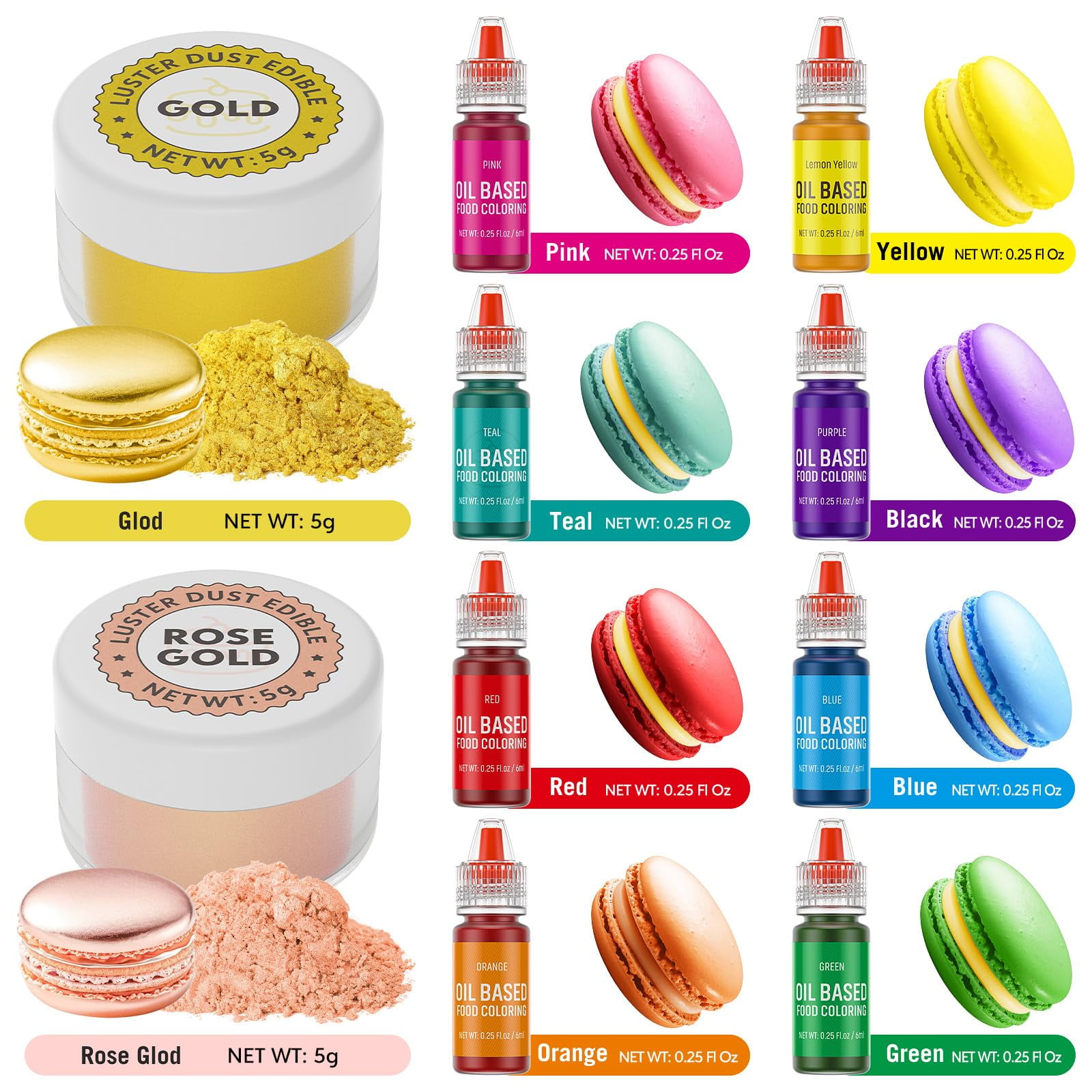 Luster Dust 2 TWE5 Color & Oil Based Food Coloring Chocolate 8 Color ...