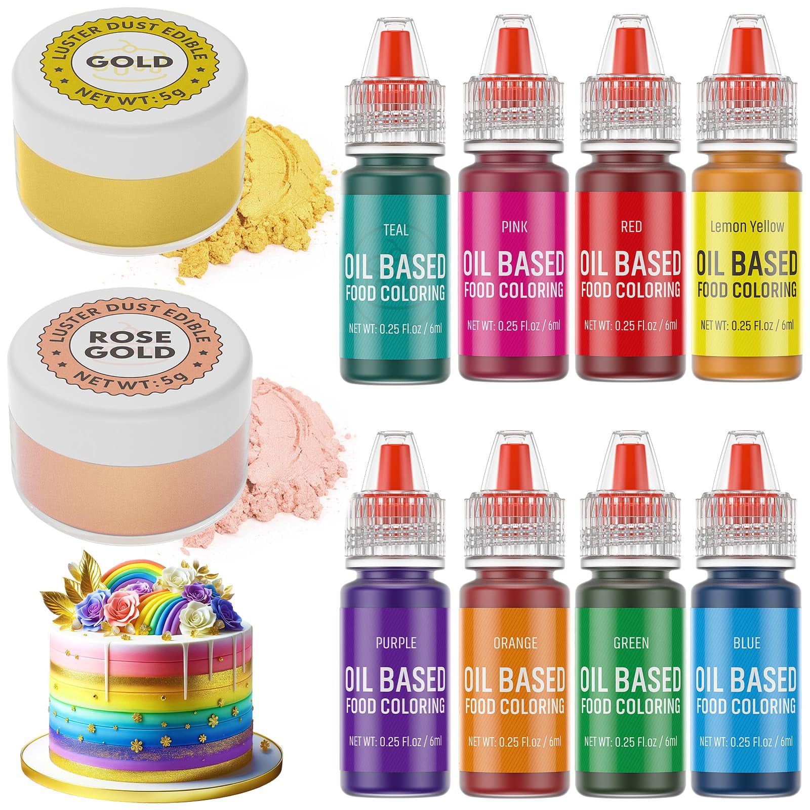 Luster Dust 2UMRT Color & Oil Based Food Coloring for 8 Color Set ...