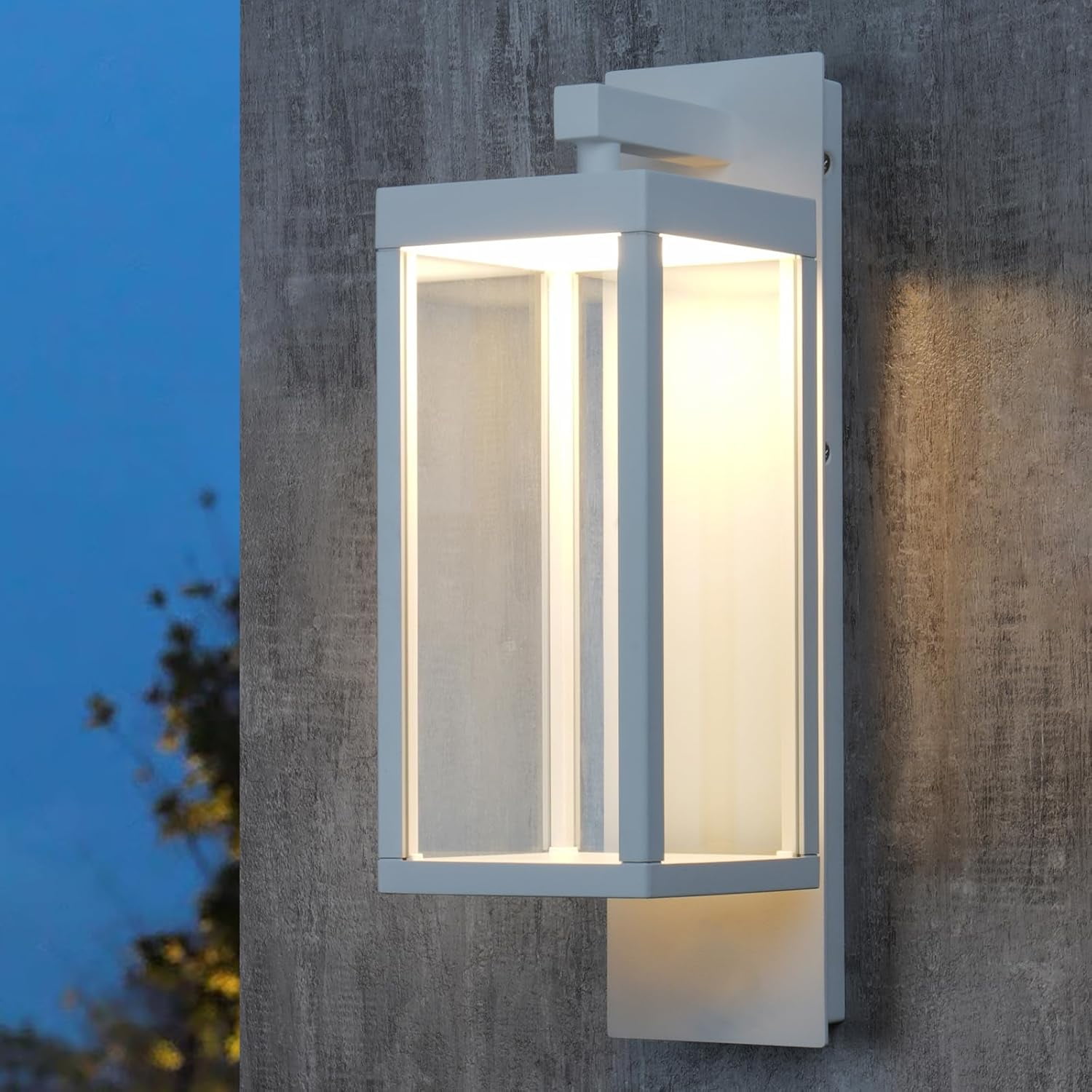 Lustrlach Dusk to Dawn LED Outdoor Wall Light Fixture White Exterior ...