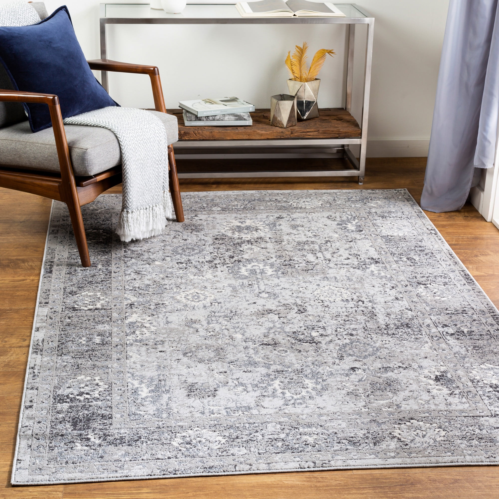 Lustro Light Gray 5'2" x 7' Traditional Rectangle Area Rug - Walmart.com