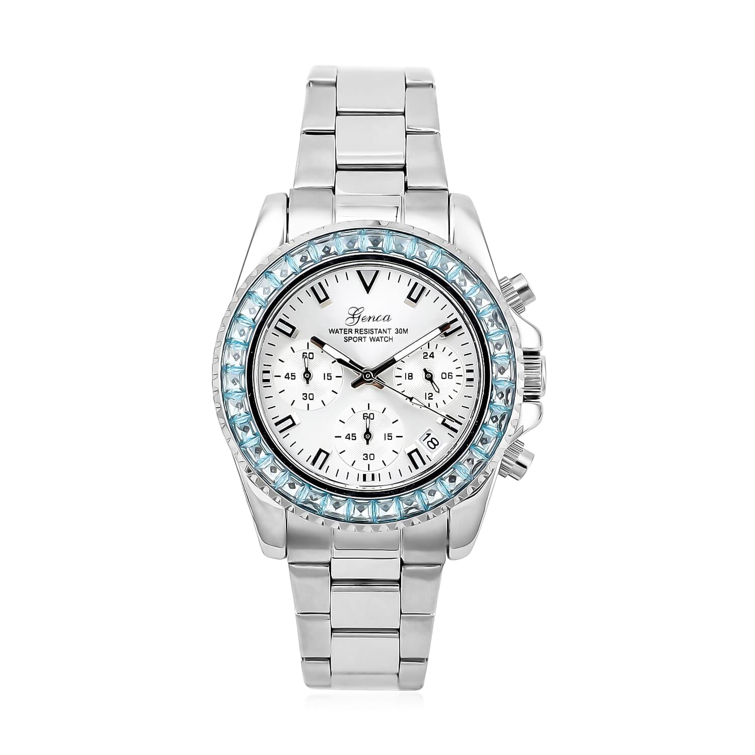 LUSTRO STELLA GENOA Blue Diamond Multi Function Movement Watch in Steel ...