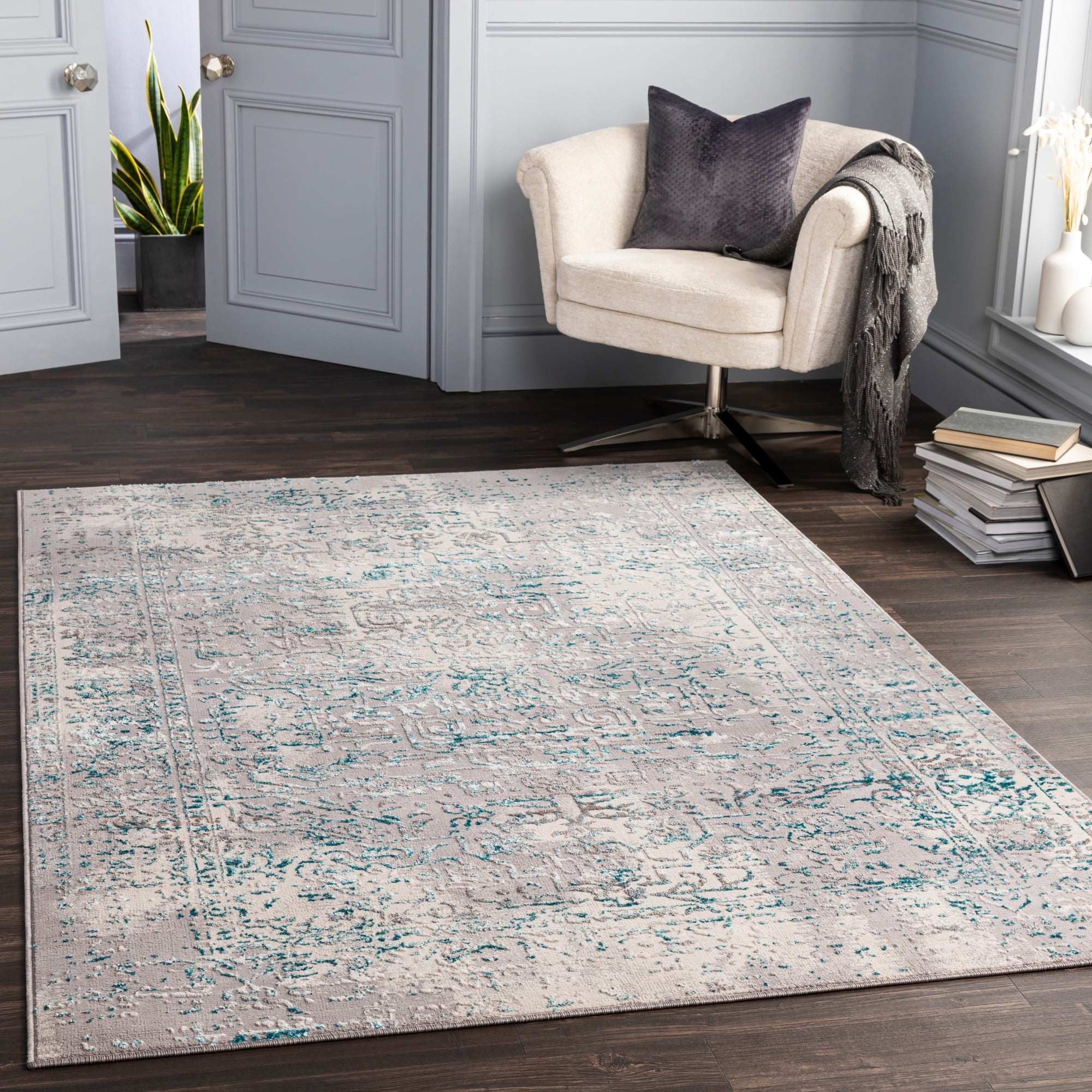 Lustro Teal 5'2" x 7' Modern Rectangle Area Rug - Walmart.com