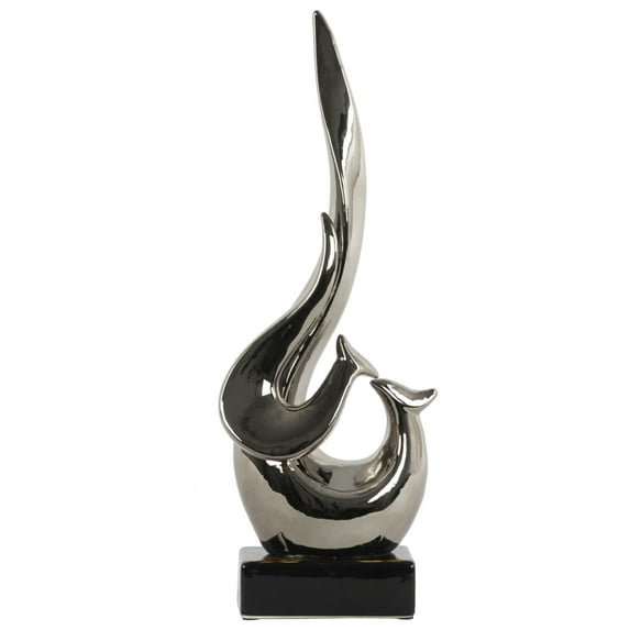 Lustrous Fire Abstract Sculpture on Rectangle Base- Silver- Benzara ...