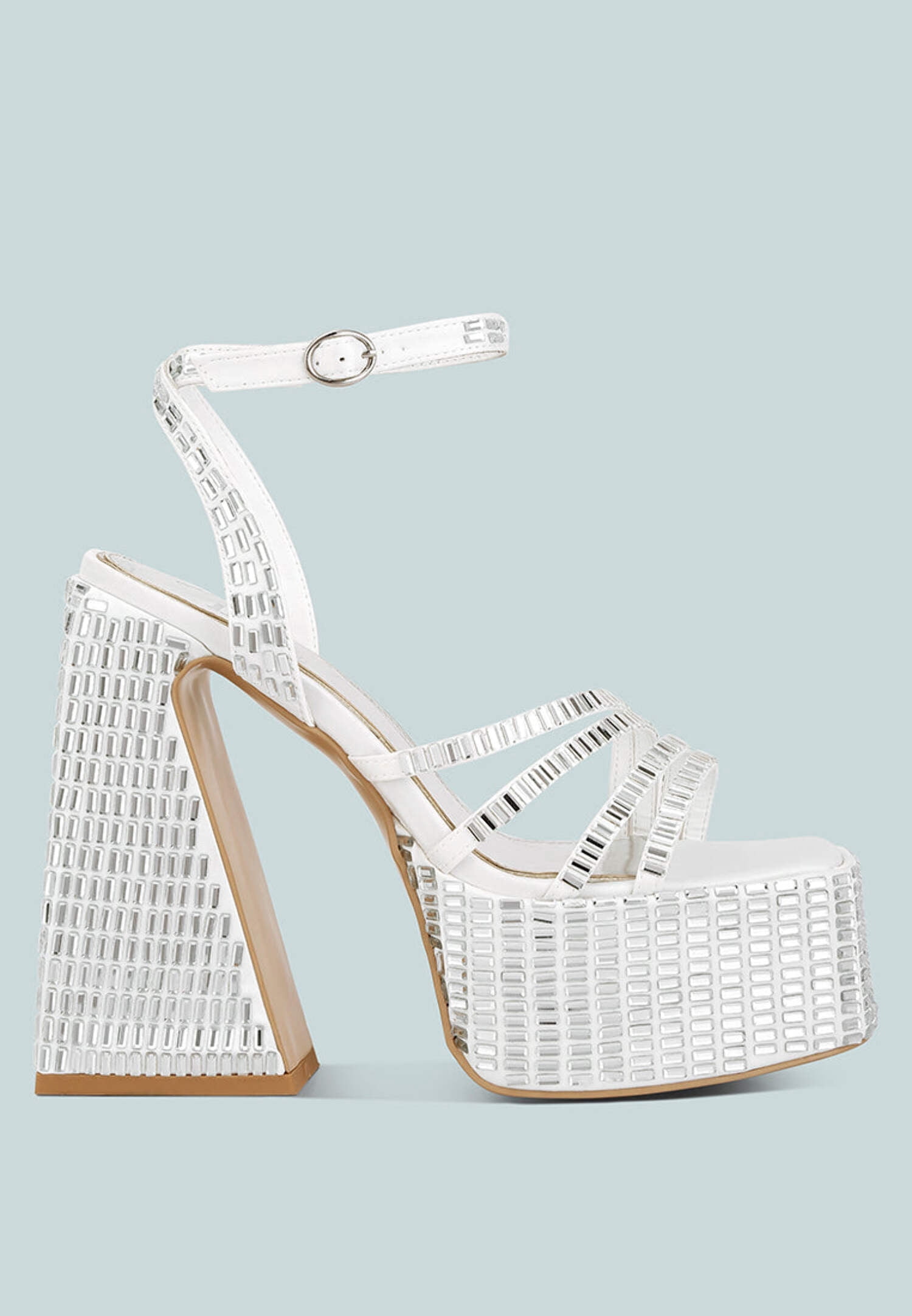 Lustrous Mirror Embellished Flare Block Heel Sandals - Walmart.com