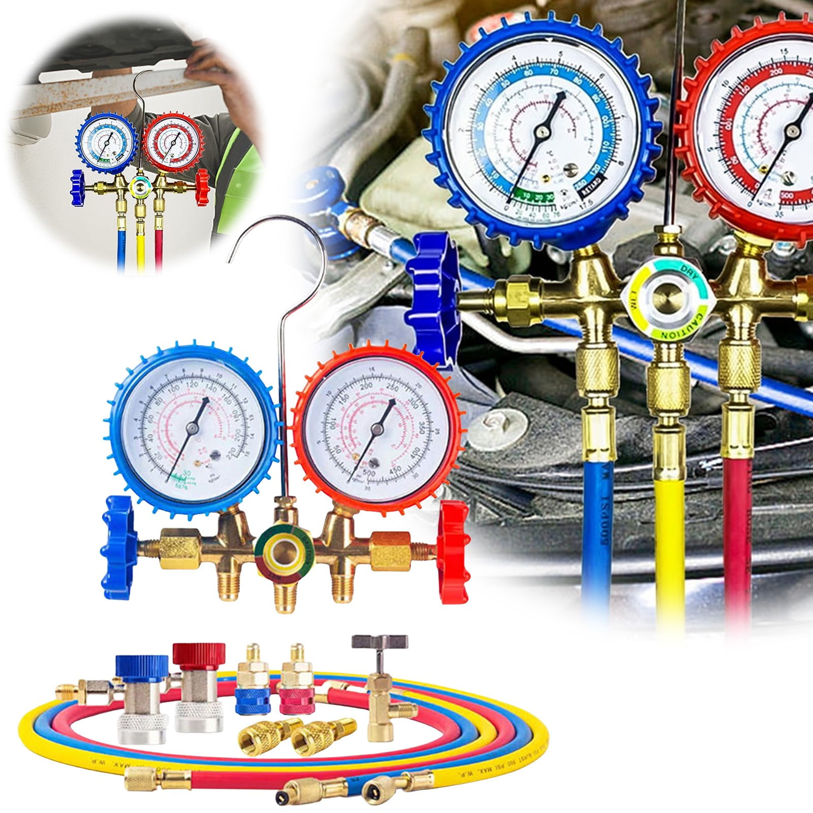 Lusxy 3 Way AC Gauge, AC Manifold Gauge Set for R134a R410a R12 R22 R502 Refrigerant, AC Gauges ...