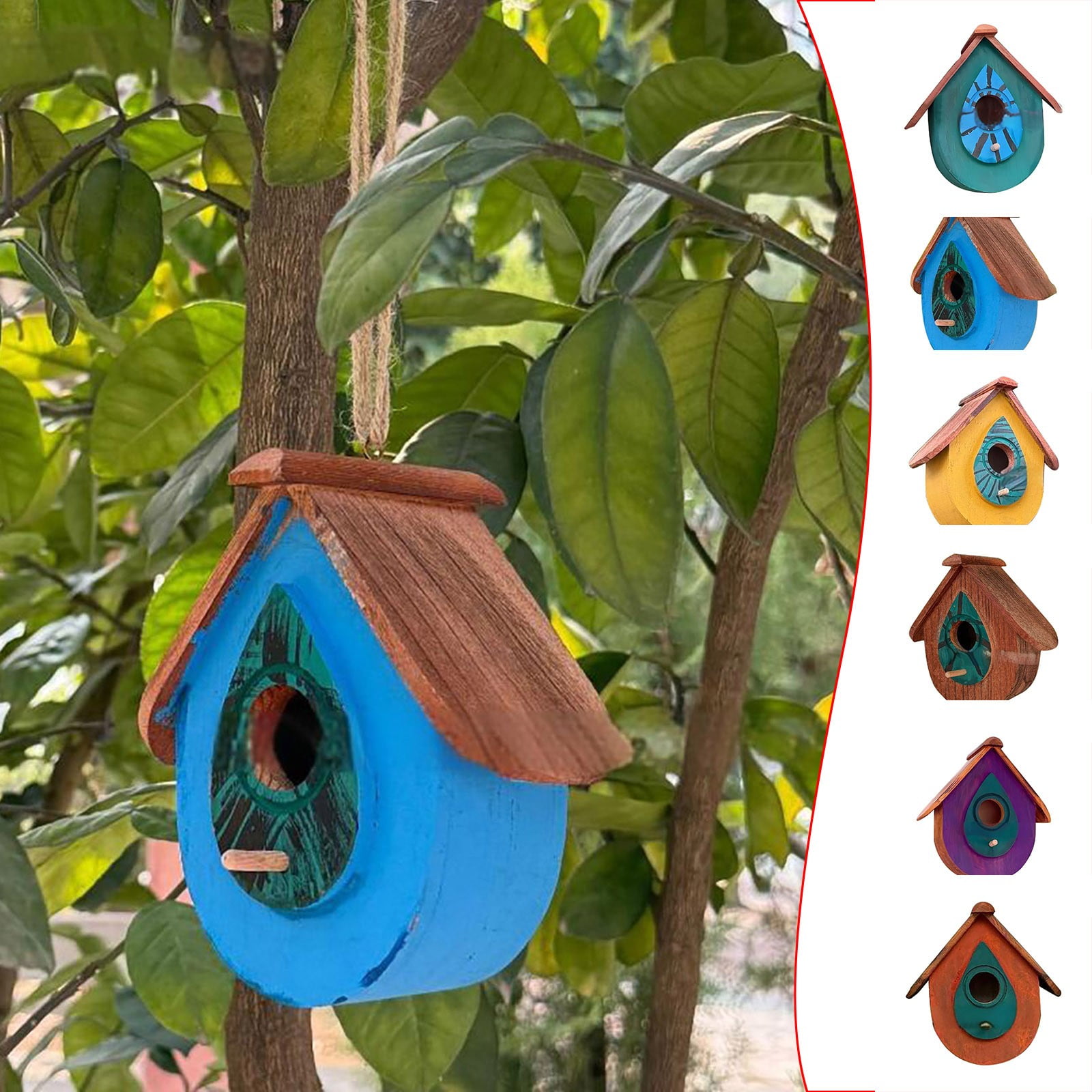 Lusxy Bird Houses Hand Carved Wood Birdhouses Hanging Bird House ...