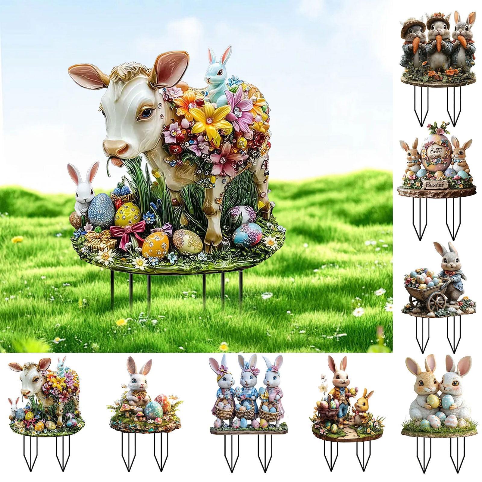 Lusxy Easter Decorations Outdoor, Metal Easter Eggs Bunny Decorative ...