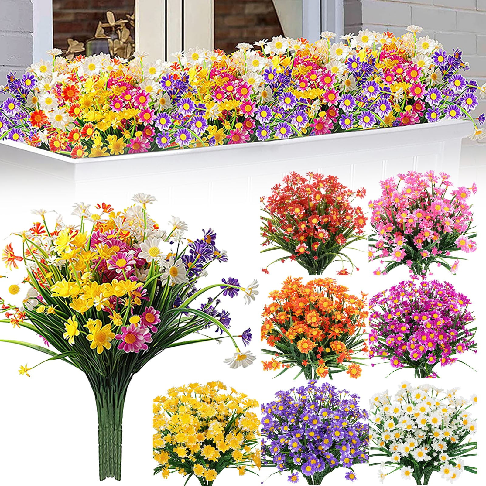 Lusxy Faux Flowers In Vase Outdoor Artificial Daisies Flowers Shrubs ...