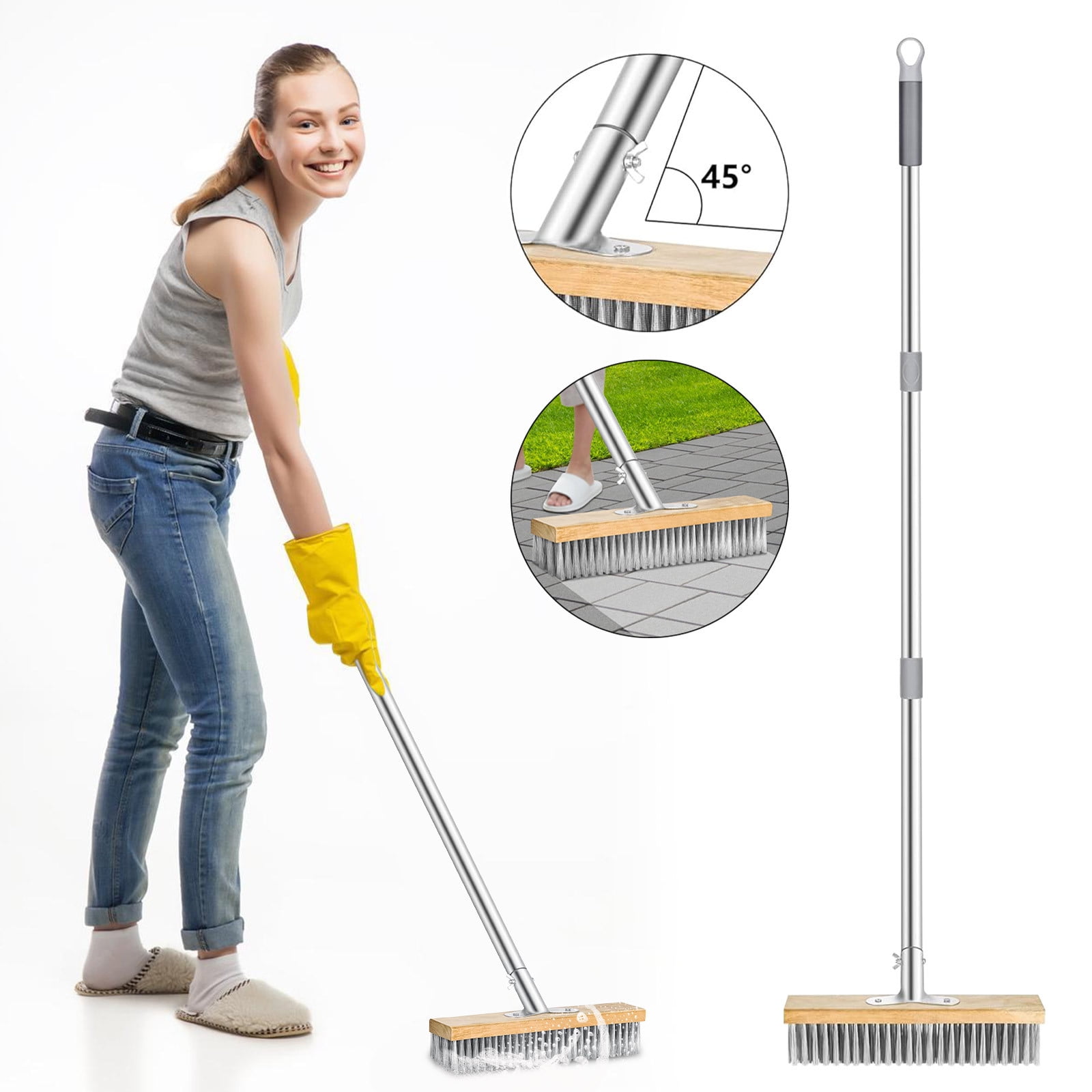 Heav Duty Wire Broom with Long Handl Outdoor Floor Scrub Brush Steel ...