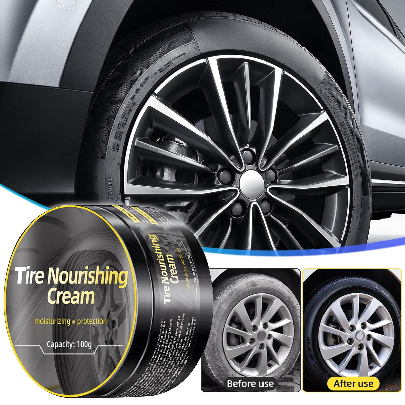 LutIedan High Gloss Tire Shine Dressing Spray Tire Nourishing Cream Car Tire Protection Gel with ...
