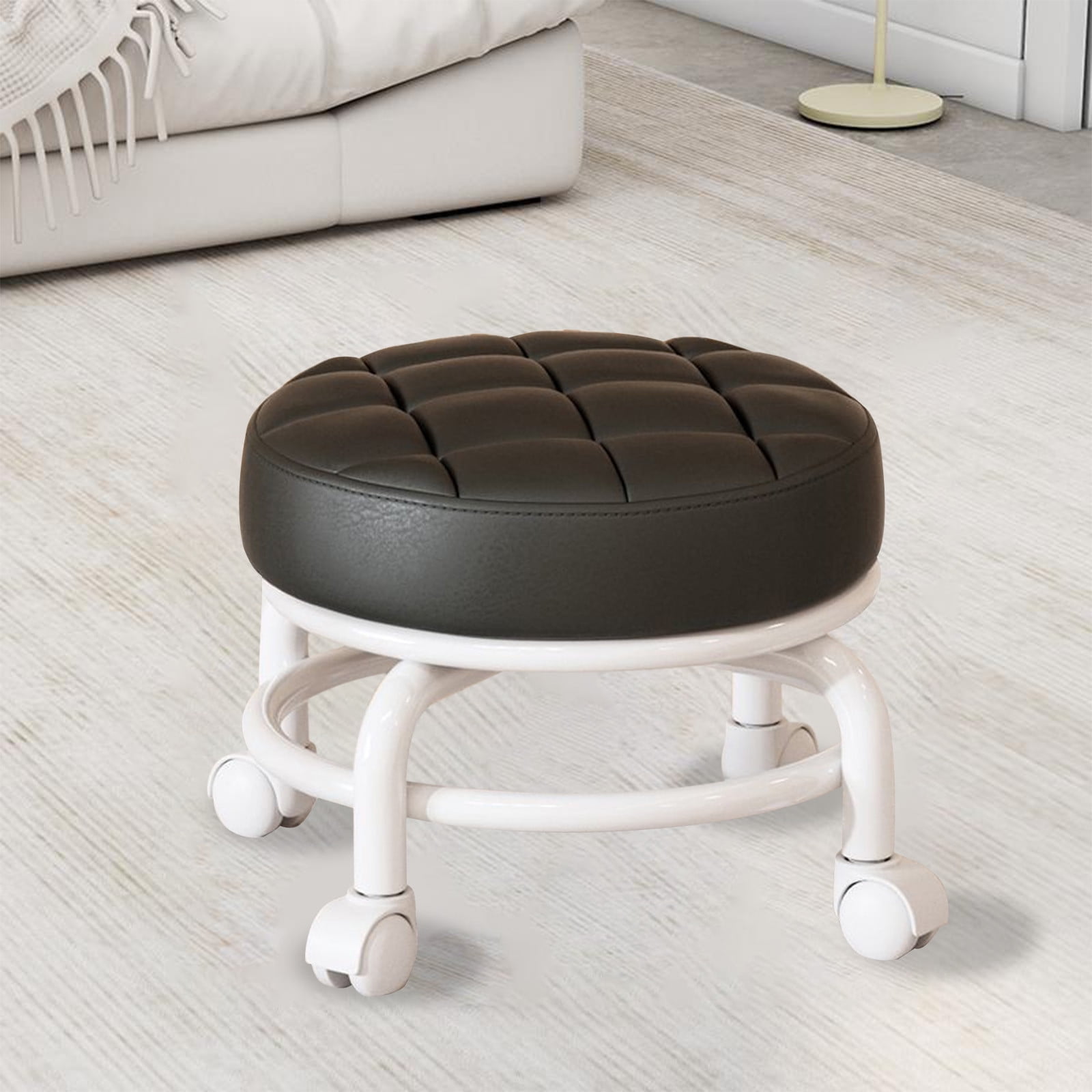 Multi-Purpose Low Stool with Wheels Round Stool 360-Degree Rotation ...