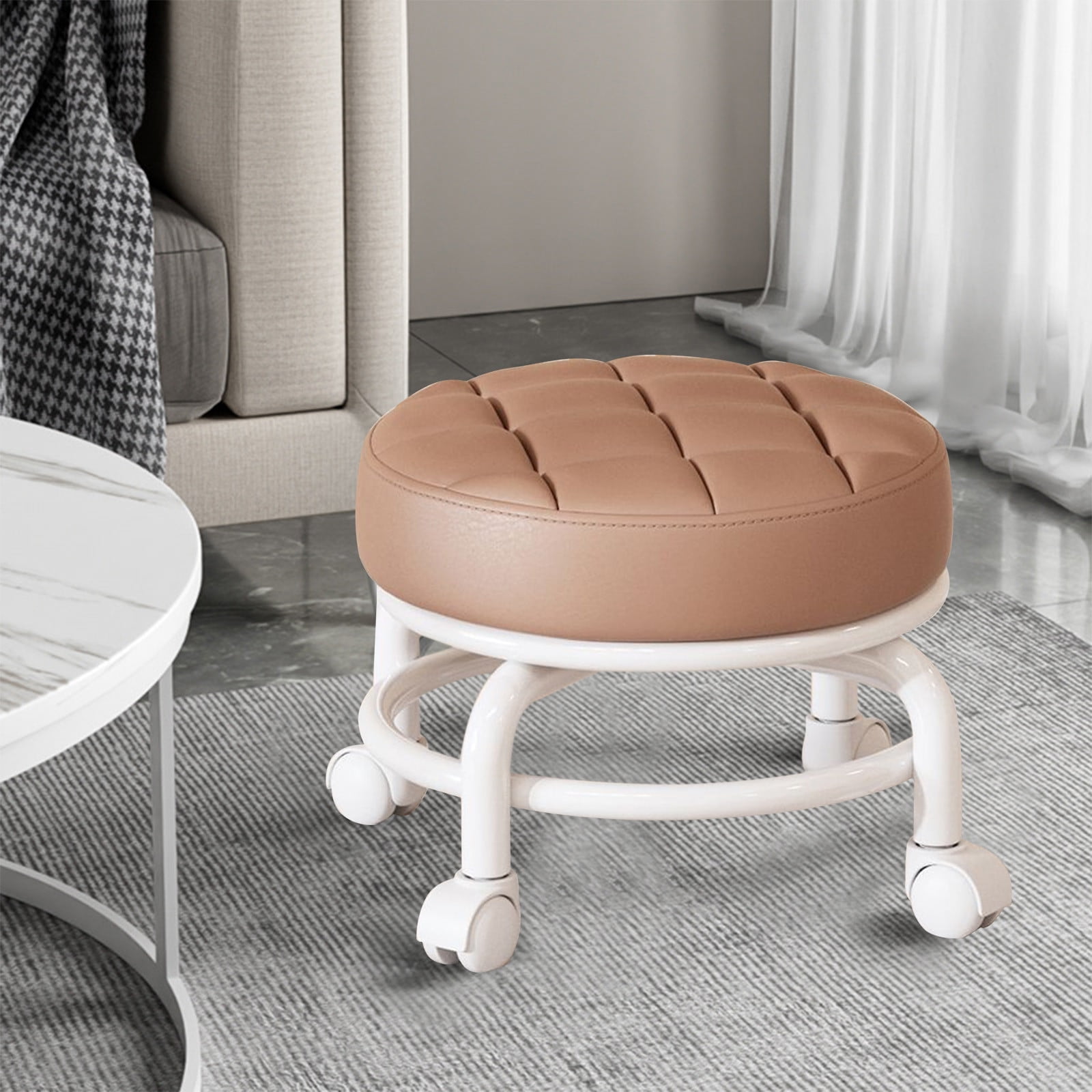 LutIedan Multi-Purpose Low Stool with Wheels Round Stool 360-Degree ...