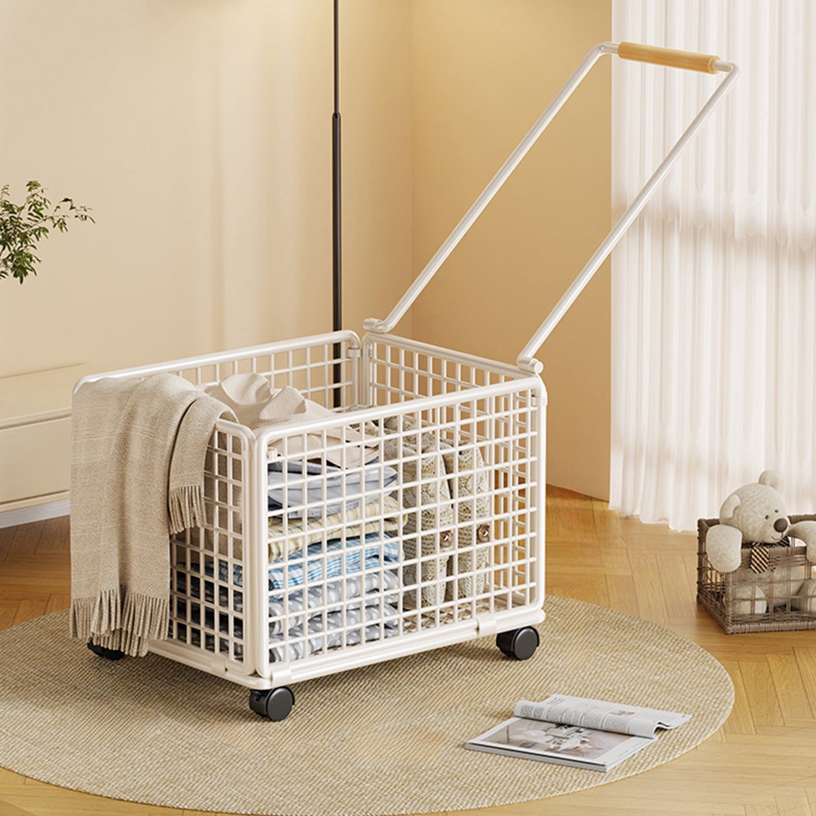 LutIedan Rolling Storage Basket with Wheels Household Utility Cart ...