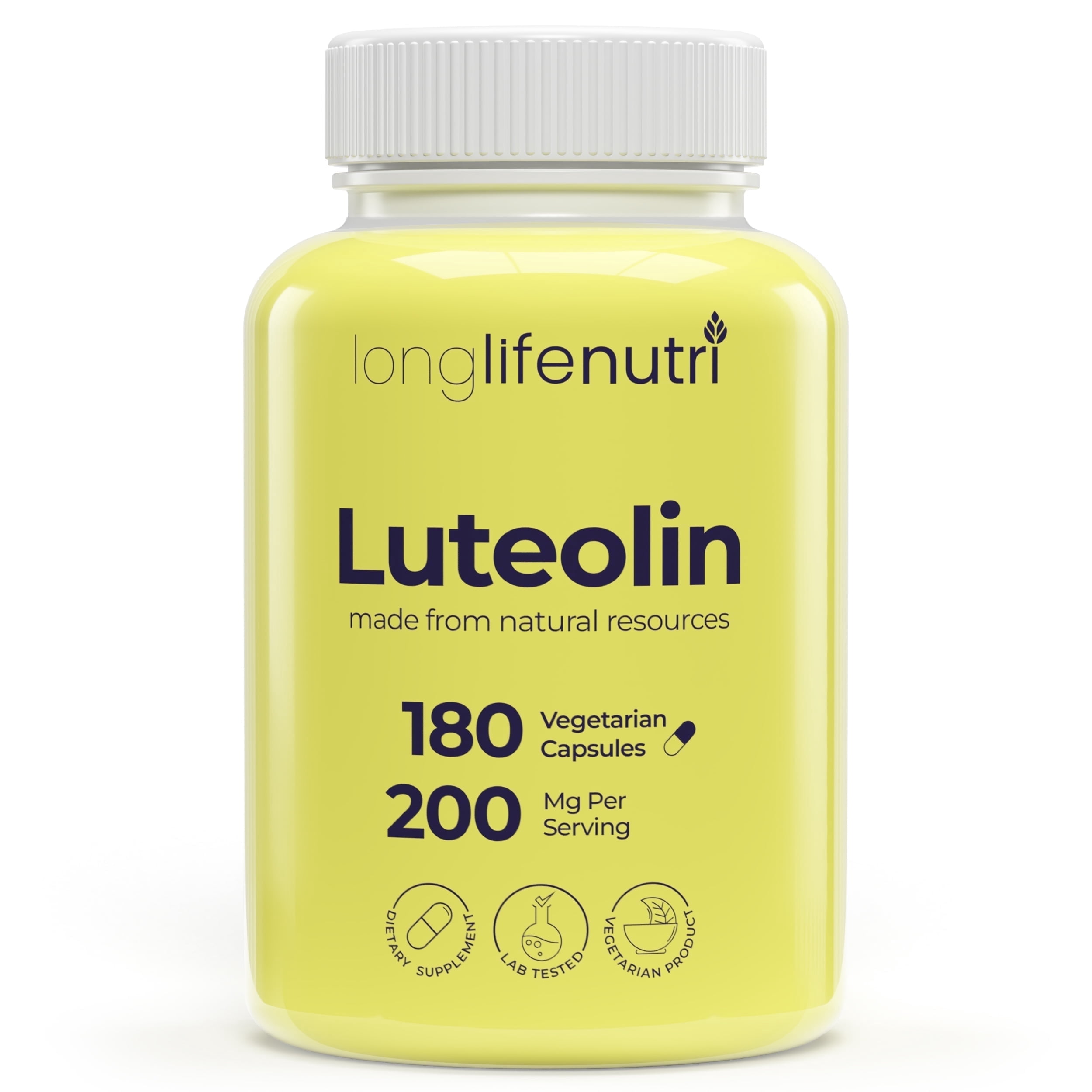 LongLifeNutri Luteolin Supplement 200mg, 180 Vegetarian Capsules ...