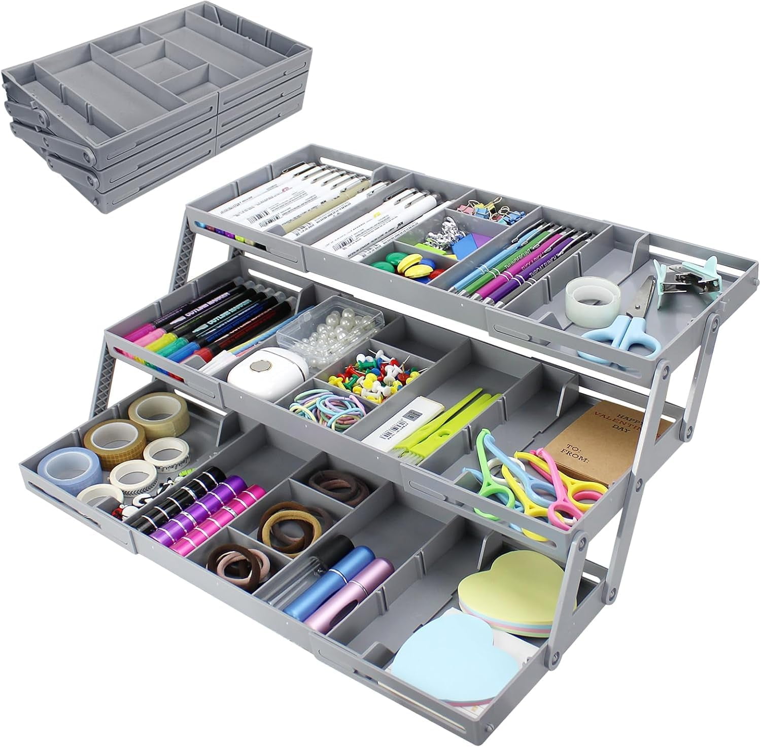 Luteti 3 Tier Drawer Organizer Collapsible Small Drawer Organizer Multi ...