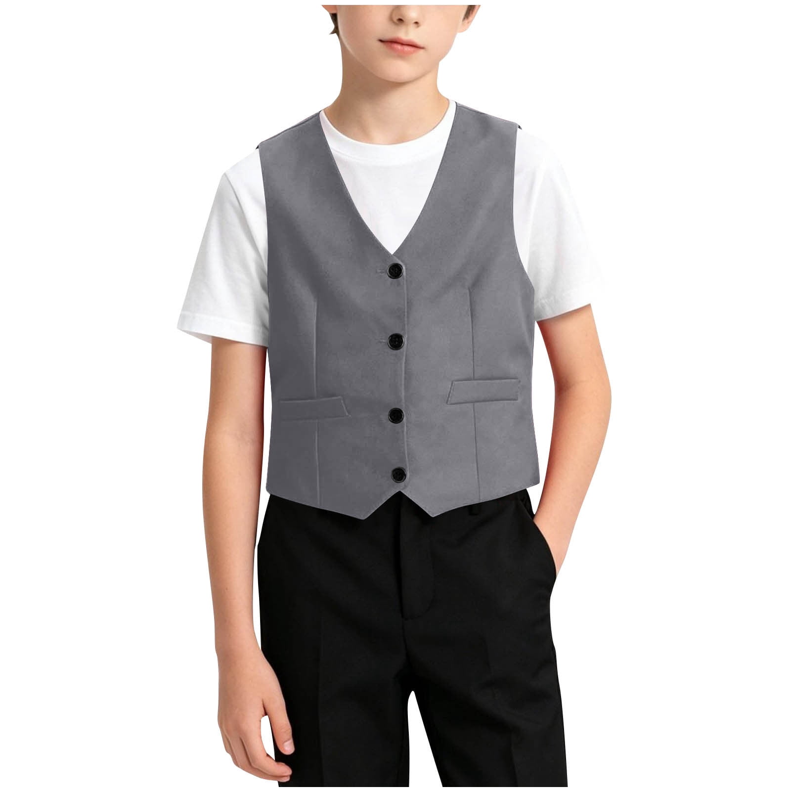 Lutiedan Boy's 4 Button Formal Suit Vest V-Neck School Uniform Dress ...
