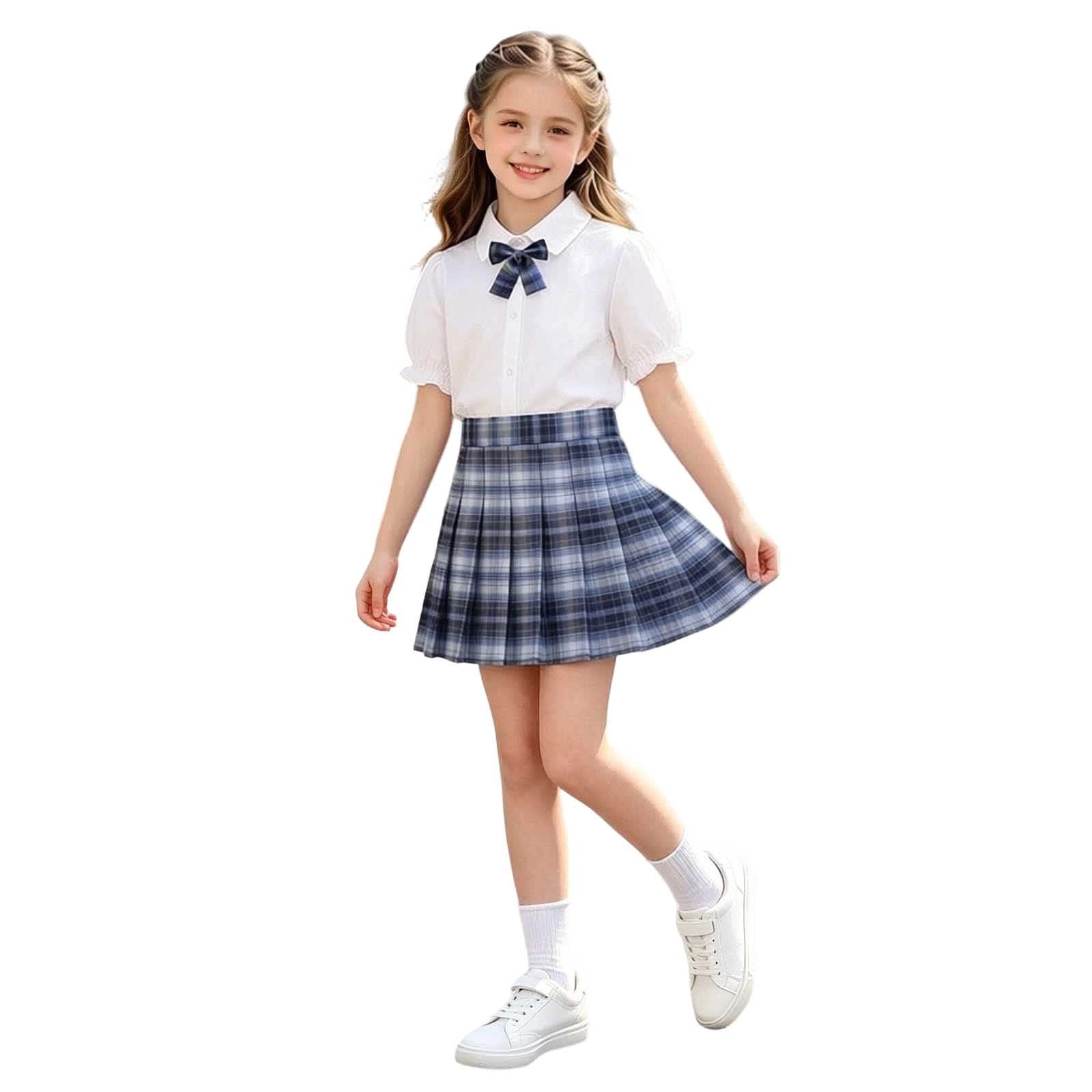 Lutiedan Girls 2 Piece Outfit Summer School Uniform Sets Short Sleeve ...