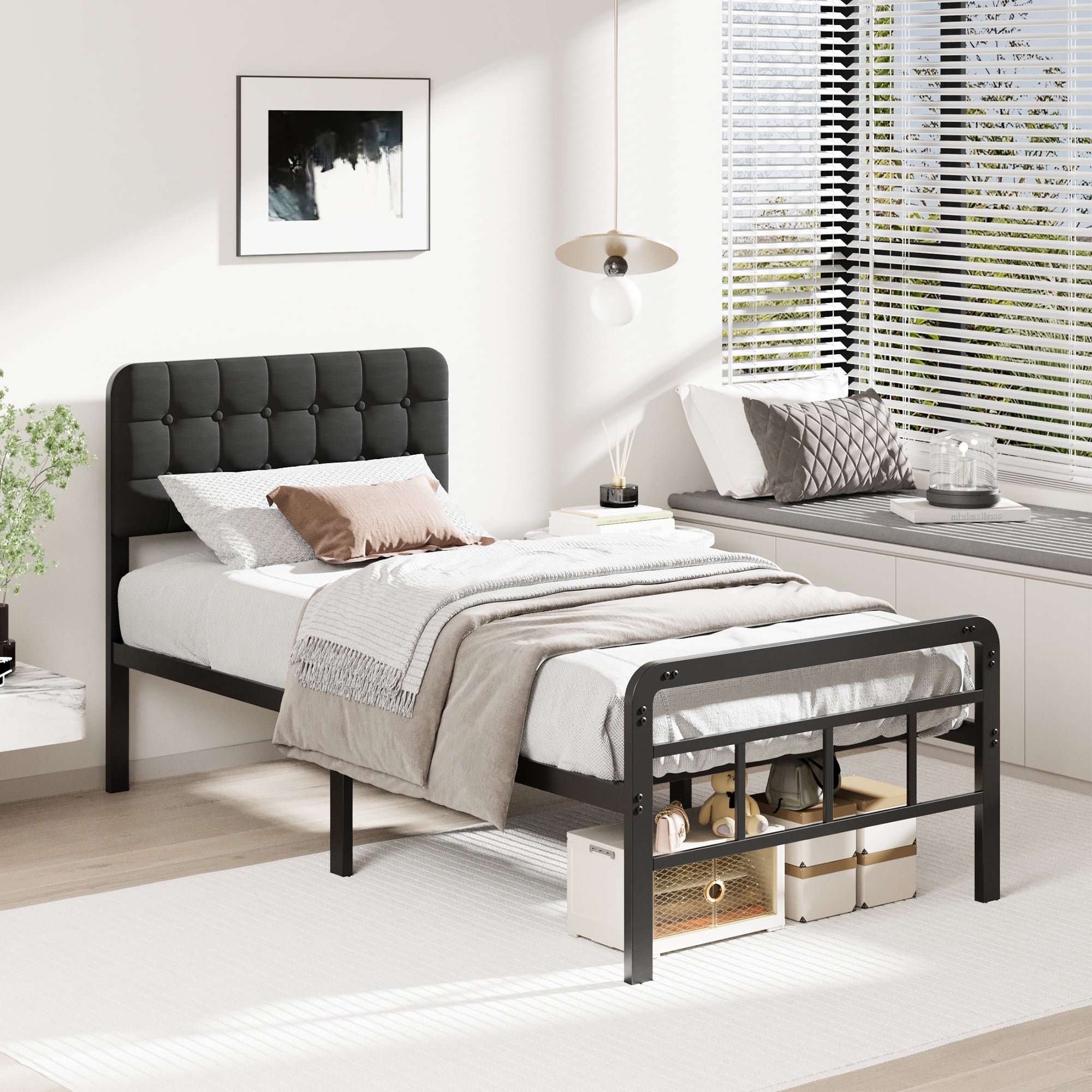 Lutown-Teen 18 Inch Twin XL Bed Frames with Upholstered Headboard and ...