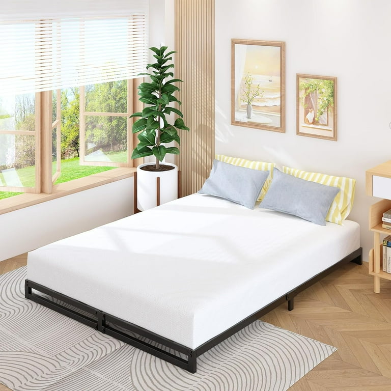 Lutown Teen 4 inch Full Size Bed Frame No Box Spring Needed Heavy Duty Metal Platform Beds with Sturdy Steal Slats for Mattress Foundation Easy