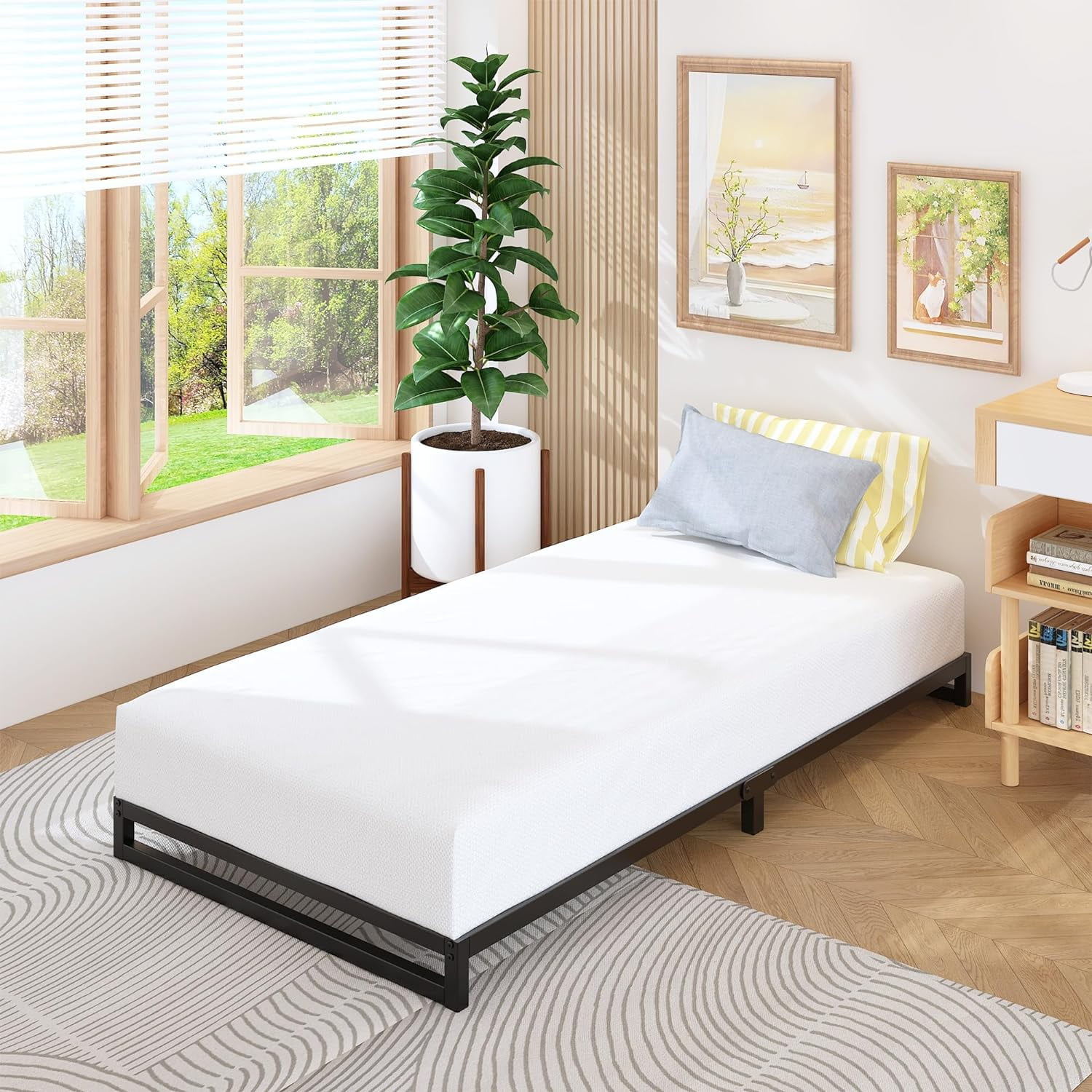 Lutown-Teen 4 inch Twin Size Bed Frames Heavy Duty Metal Twin Platform ...