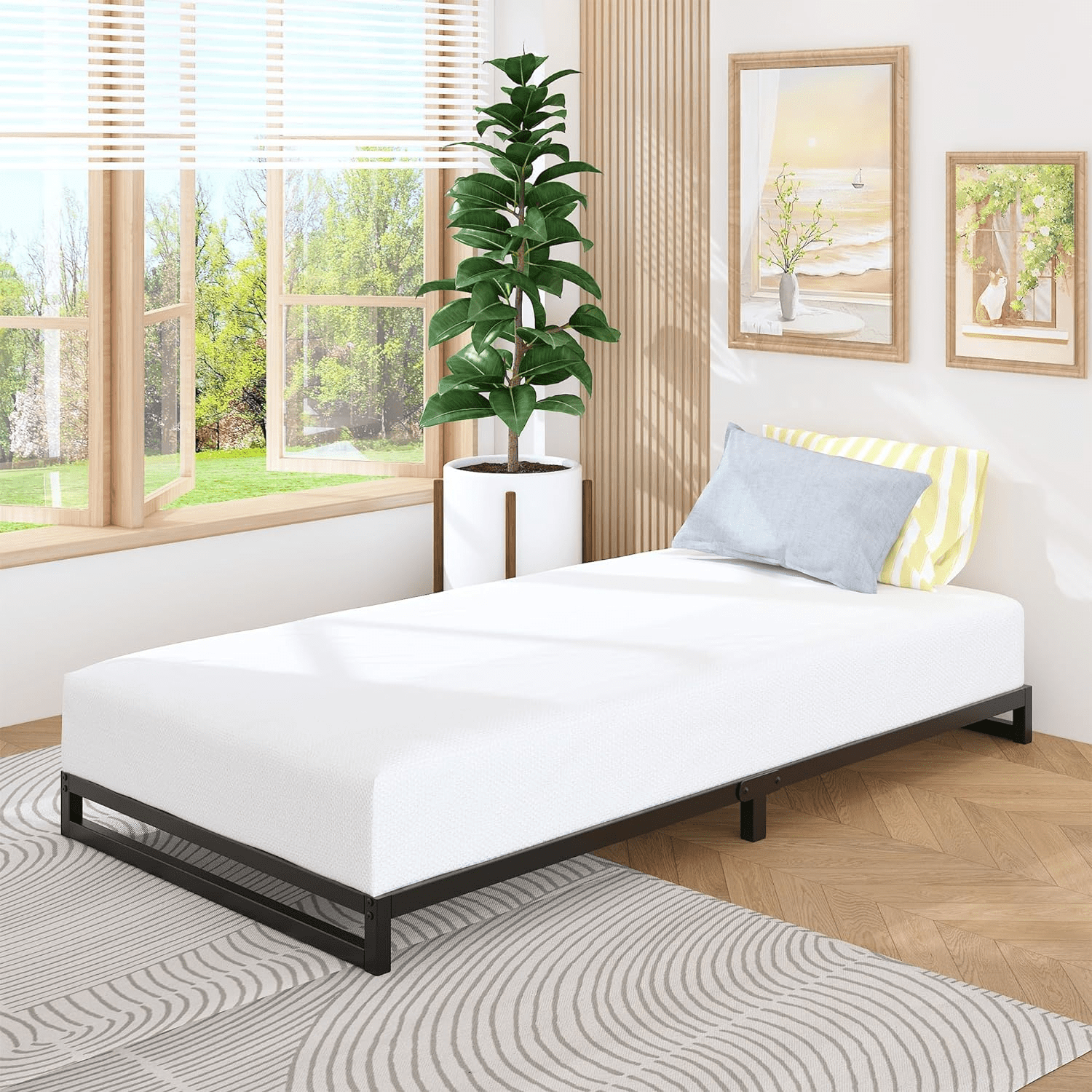 Lutown-Teen, Twin XL Bed Frame, Heavy Duty Metal, No Box Spring Needed ...