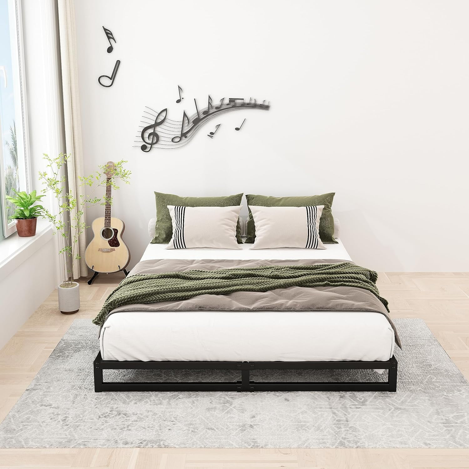 Lutown-Teen 6 inch Bed Frame Queen Size Heavy Duty Steel Slat Support ...