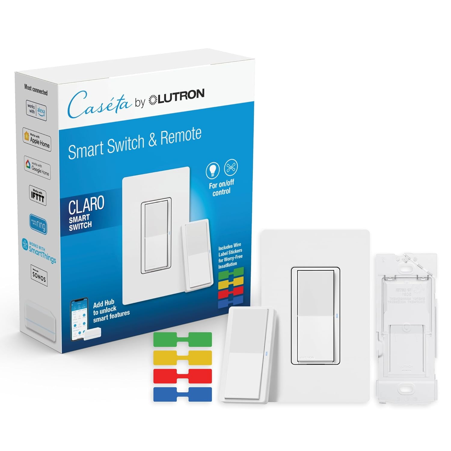 Lutron Claro Smart Switch 3-Way Kit with Pico Paddle Remote and Wire ...