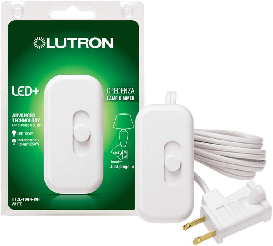 Lutron Credenza LED+ 100-Watt Plug-In Lamp Dimmer Switch, TTCL-100H-WH ...