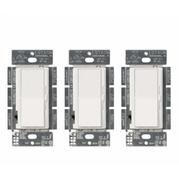 Lutron DVCL-153P-WH-3 Diva 3-Pack 3-Switch 150-Watt 3-Way Double Pole White Indoor Slide Dimmers ...