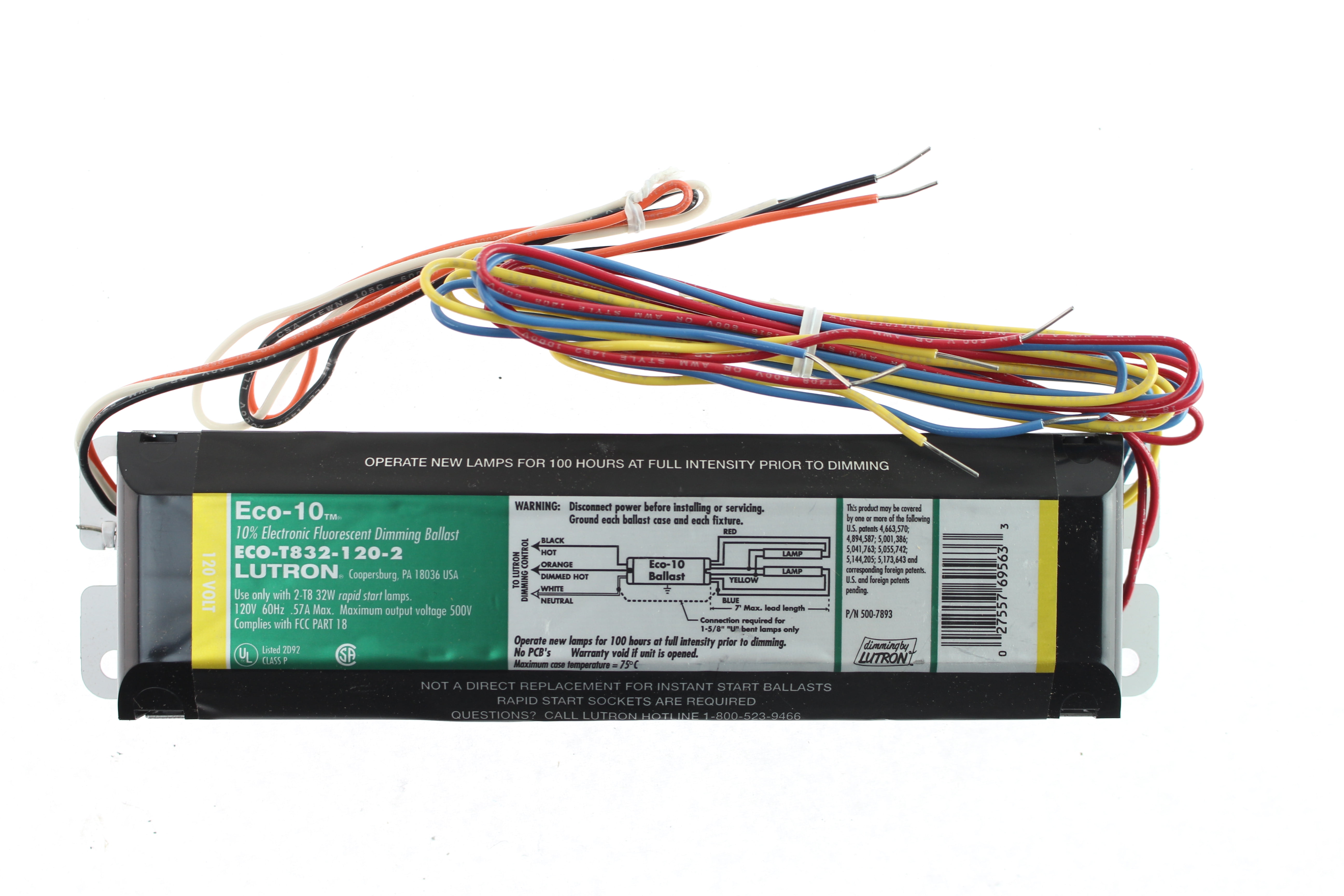 Lutron ECO-T832-120-2 Eco-10 Fluorescent Dimming Ballast, 120V, 2 Lamp ...