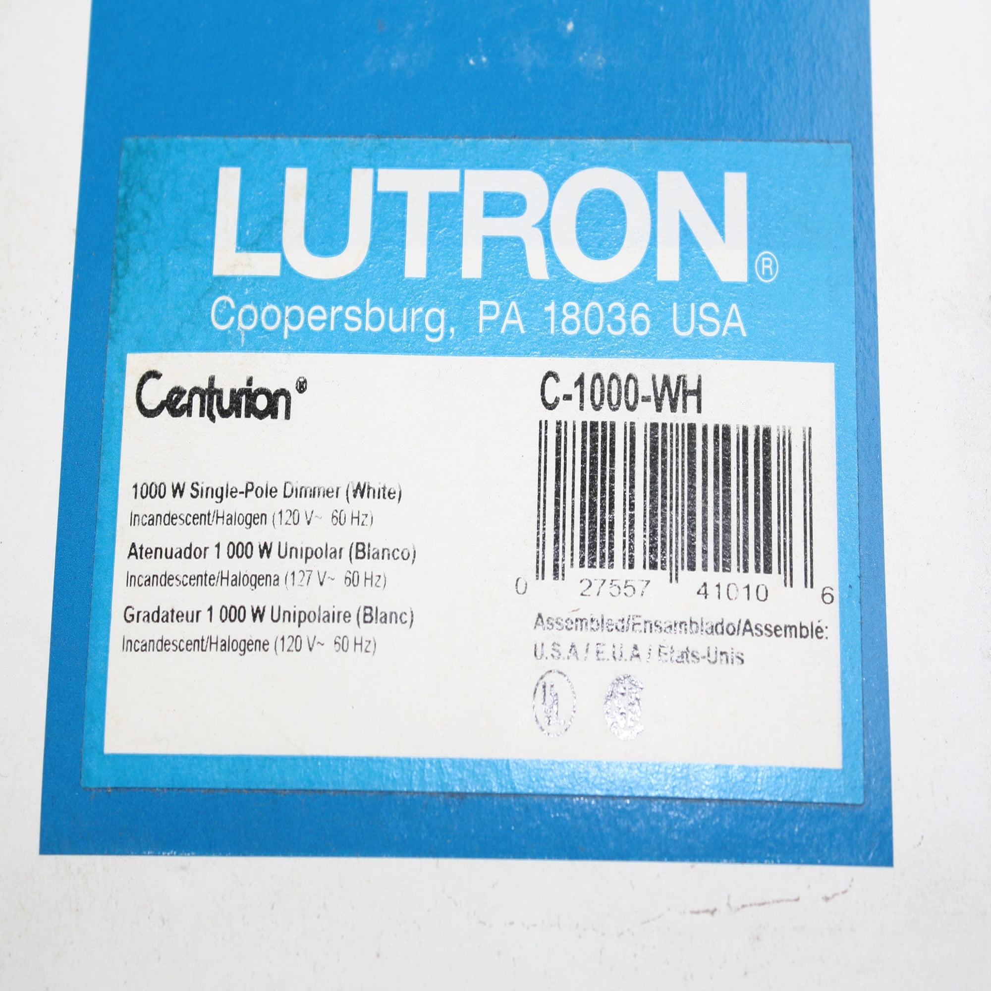 Lutron Electronics C-1000-Wh Single Pole Commercial Grade Rotary Dimmer ...