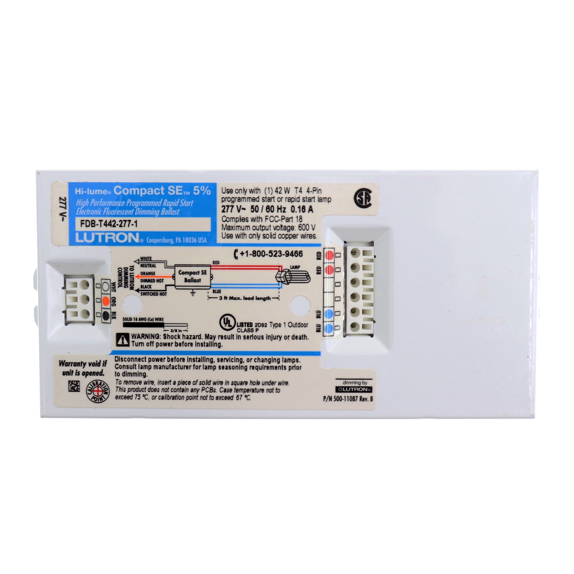 Lutron FDB-T442-277-1 Fluorescent Dimming Ballast, 1-Lamp, 42W T4 CFL ...