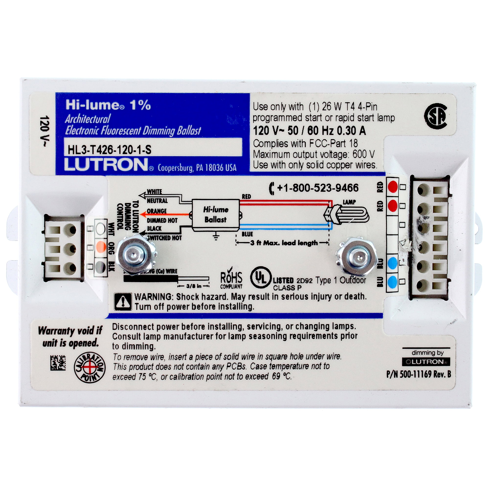 Lutron Hl3-T426-120-1-S Hi-Lume 1% Compact Flourescent Dimming Ballast ...