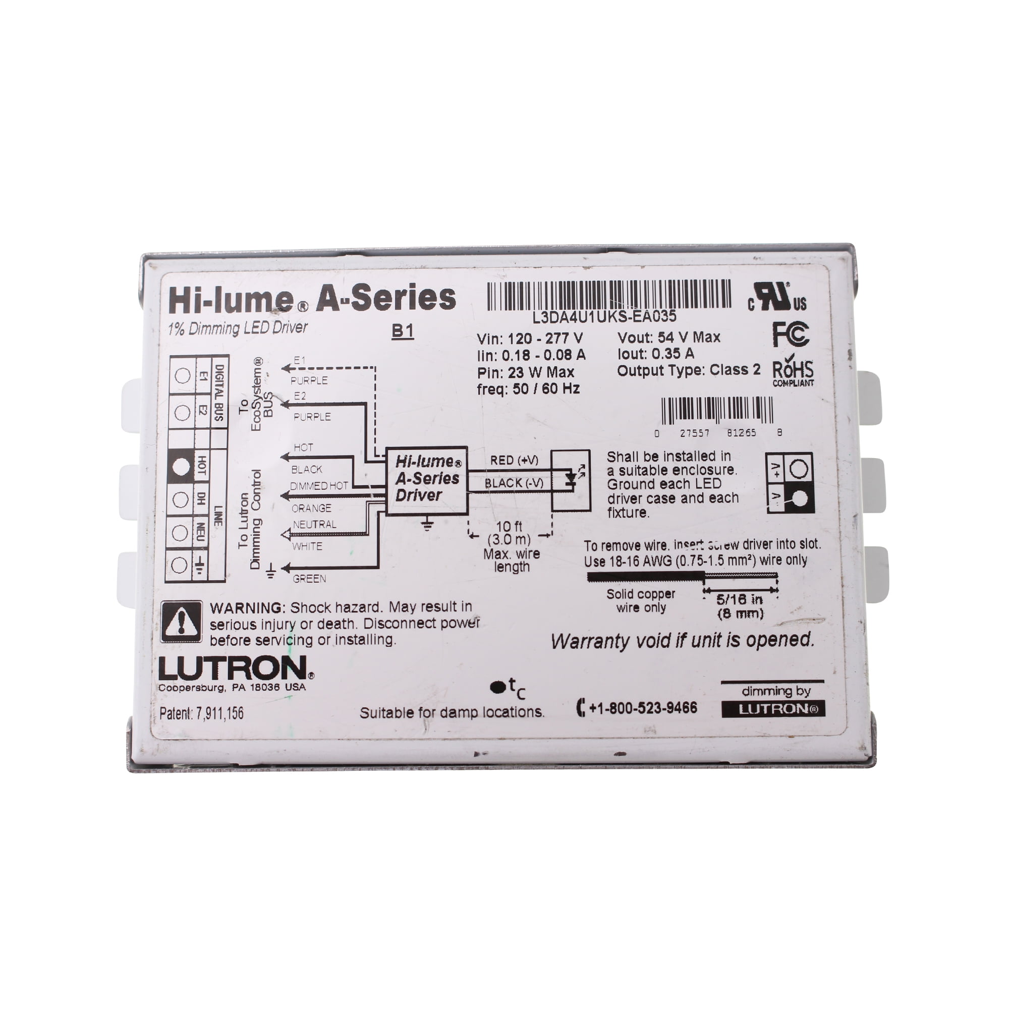 Lutron L3DA4AU1UKS-EA035 Hi-Lume Dimmable LED Driver, 54V, 23W, 120/277V Input - Walmart.com