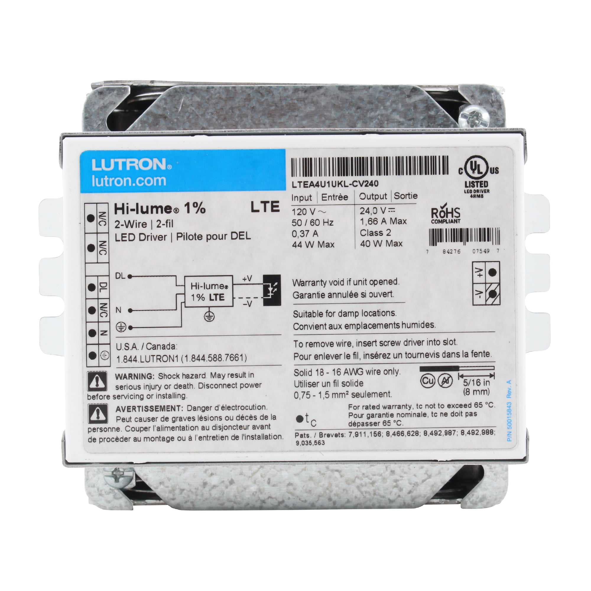Lutron LTEA4U1UKL-CV240 Hi-Lume 1% Dimmable LED Driver, 2-Wire, 44W ...