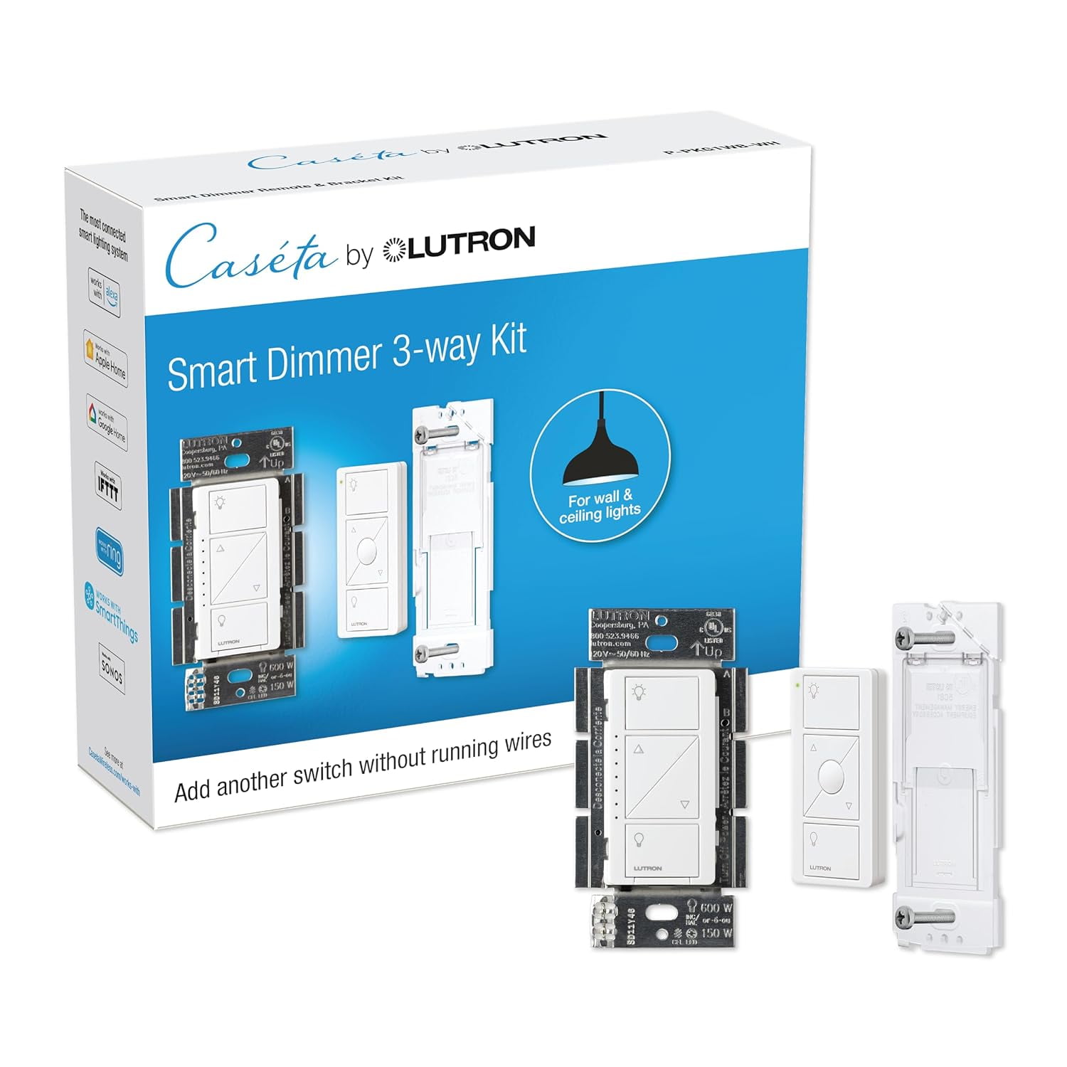 Lutron Caseta 3 Way Smart Dimmer Light Switch Kit, Includes Pico Remote ...
