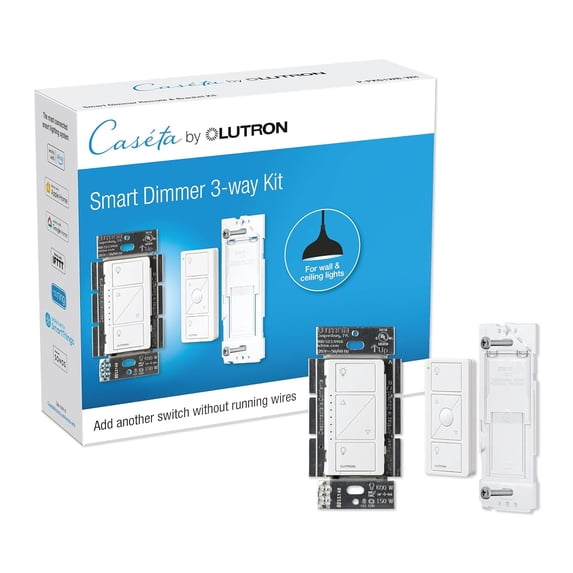 Lutron, Smart Dimmer Switch Kit, P-PKG1WB-WH, 3 Way Wireless Remote ...