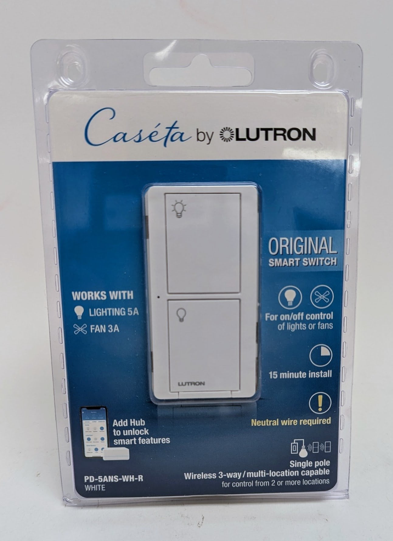 Lutron PD-5ANS-WH-R WIRELS Switch WHT 5A, White & Gray - Walmart.com