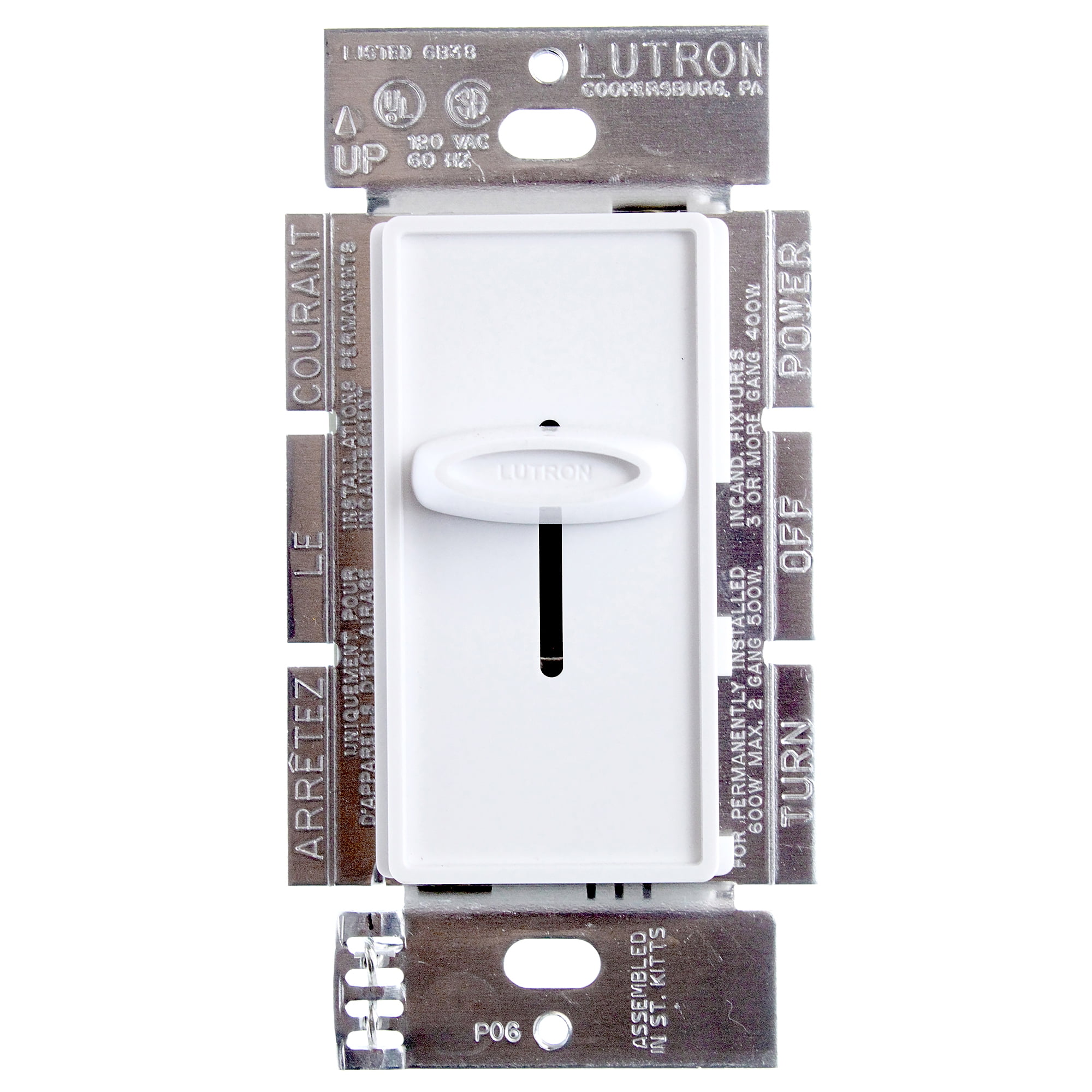 Lutron S-600-Wh Skylark Single Pole Dimmer With On/Off Switch, 600-Watt ...