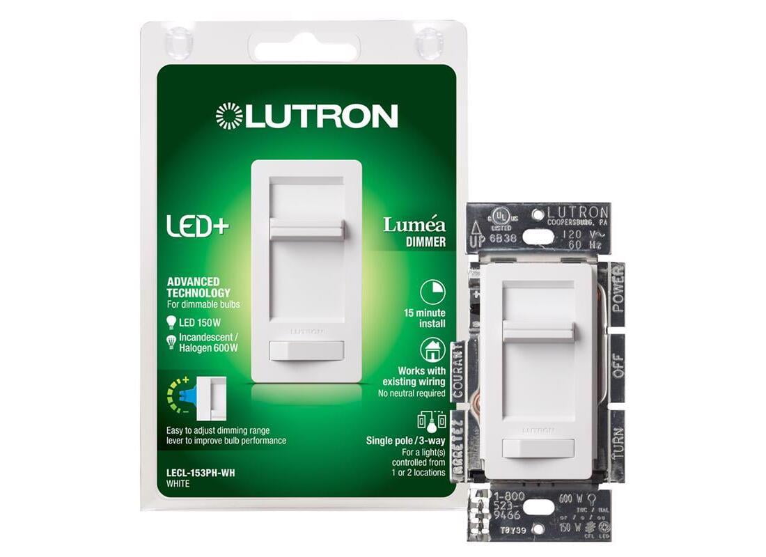 Lutron Lumea Dimmer Switch, White, 150W LED/CFL, 600W Incandescent ...