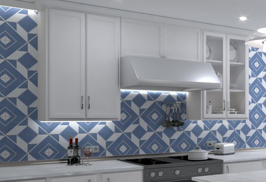 Luv Adore Blue 8-in. Encaustic Spanish/Moroccan Patterned Matte ...