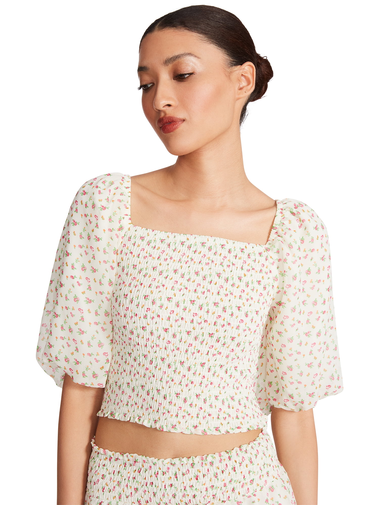 Luv Betsey By Betsey Johnson Women's Square Neck Smocked Top - Walmart.com