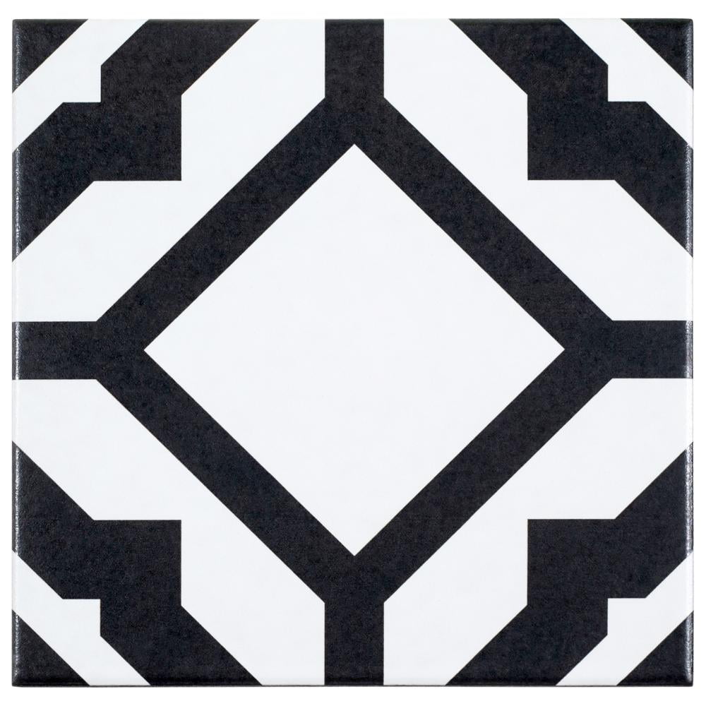 Luv Enchanted Black/White 8-in. Encaustic Matte Porcelain Wall and ...
