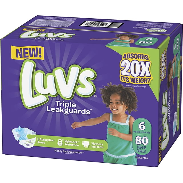 Luv Triple Leakguards Diapers size 6, 80 count (Packaging May Vary ...