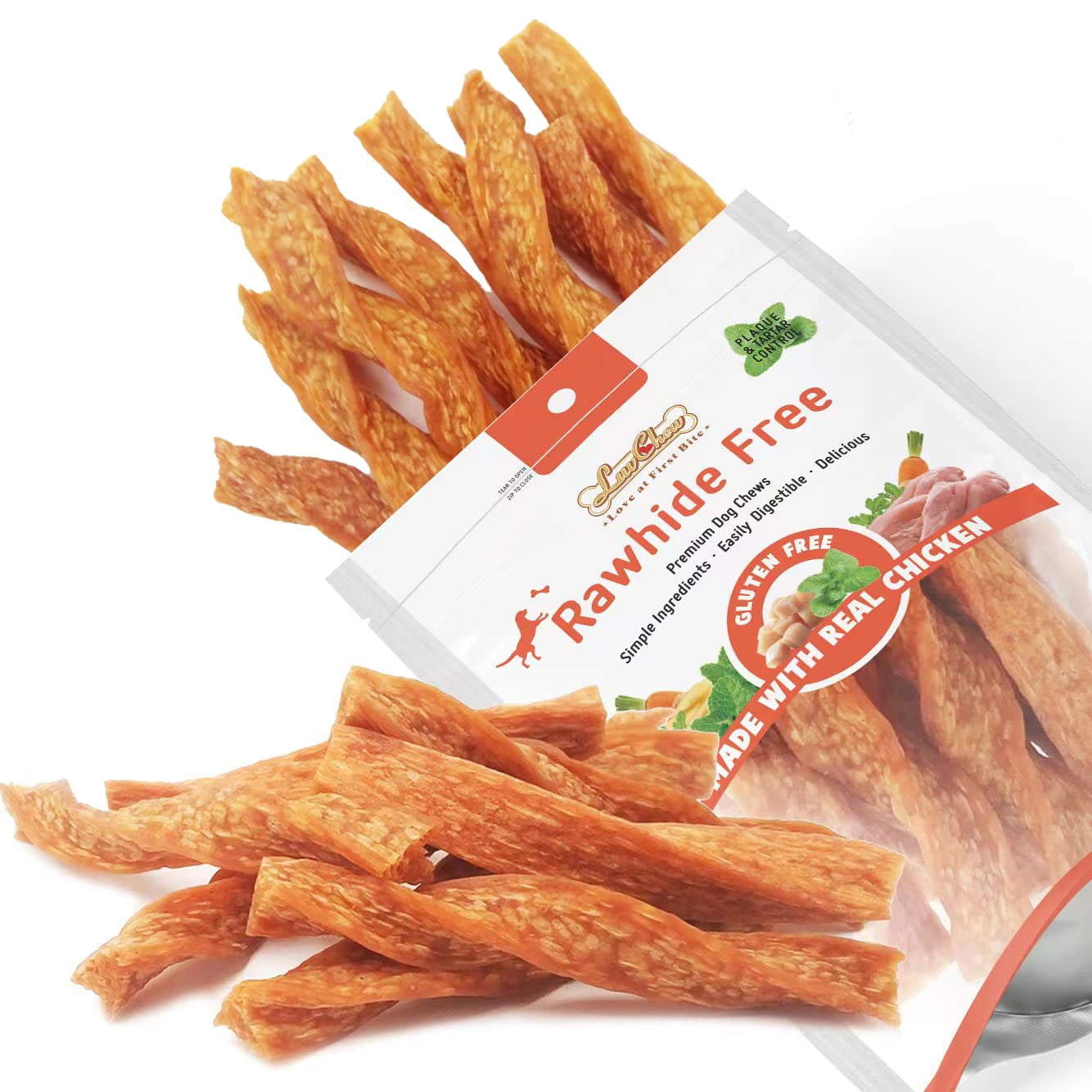 LuvChew Chicken Dog Chew MMF7 Twist Sticks, Puffed Human Grade Chicken ...