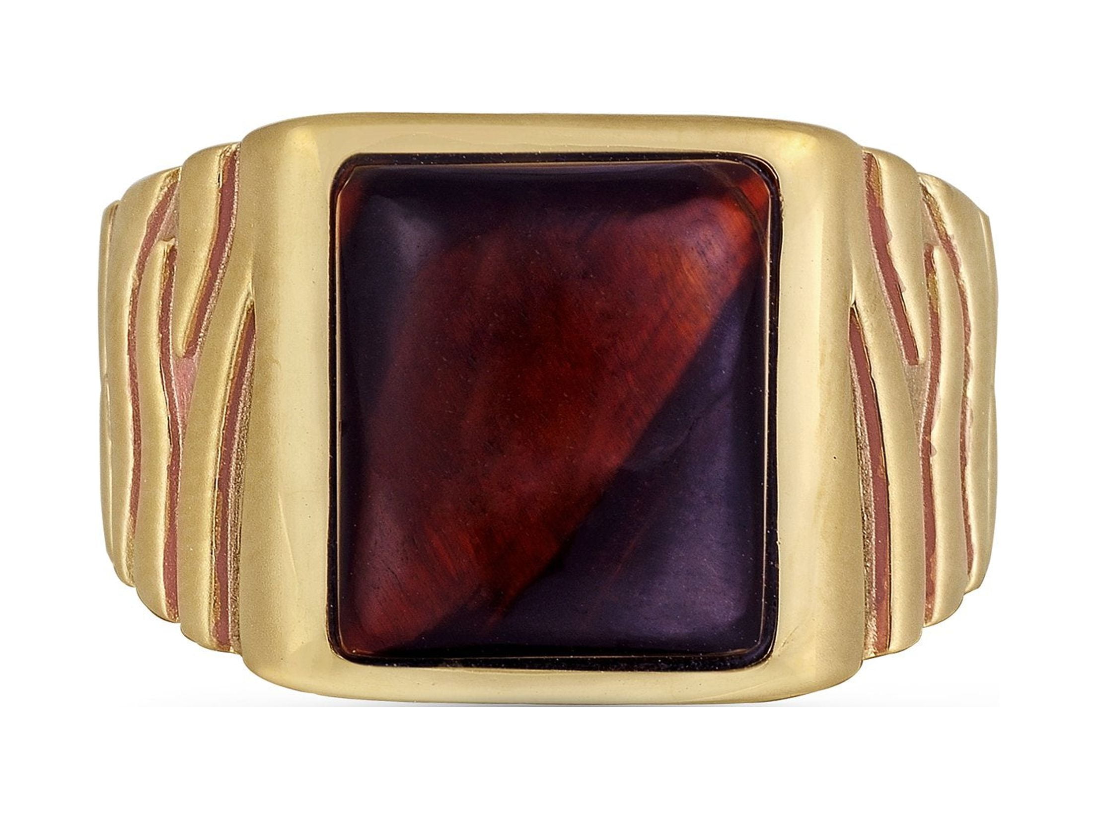 LuvMyJewelry Chatoyant Red Tiger Eye Gemstone Signet Ring in Brown ...