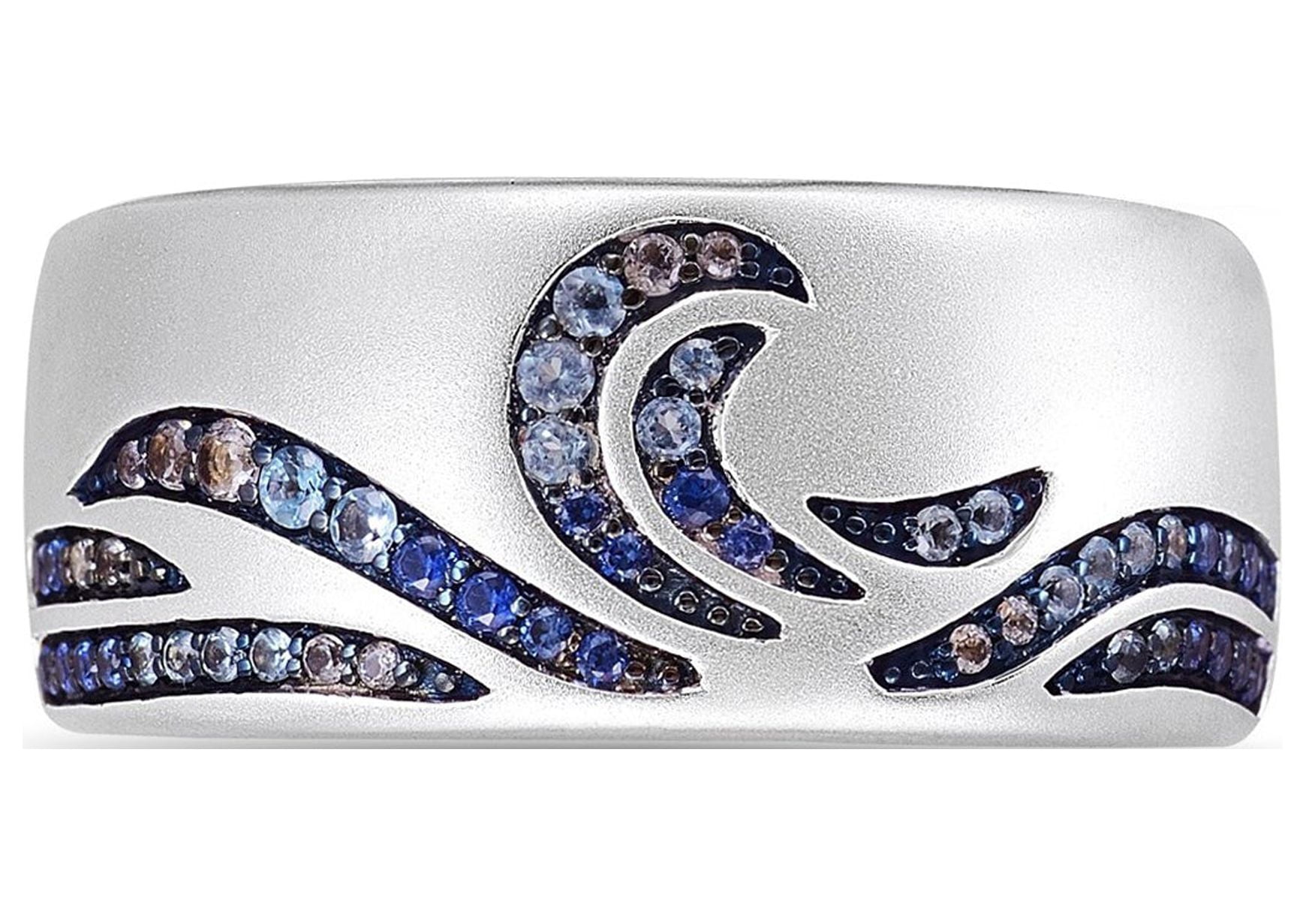 LuvMyJewelry Surfs Up Design Blue Sapphire and Topaz Gemstone Band Ring ...